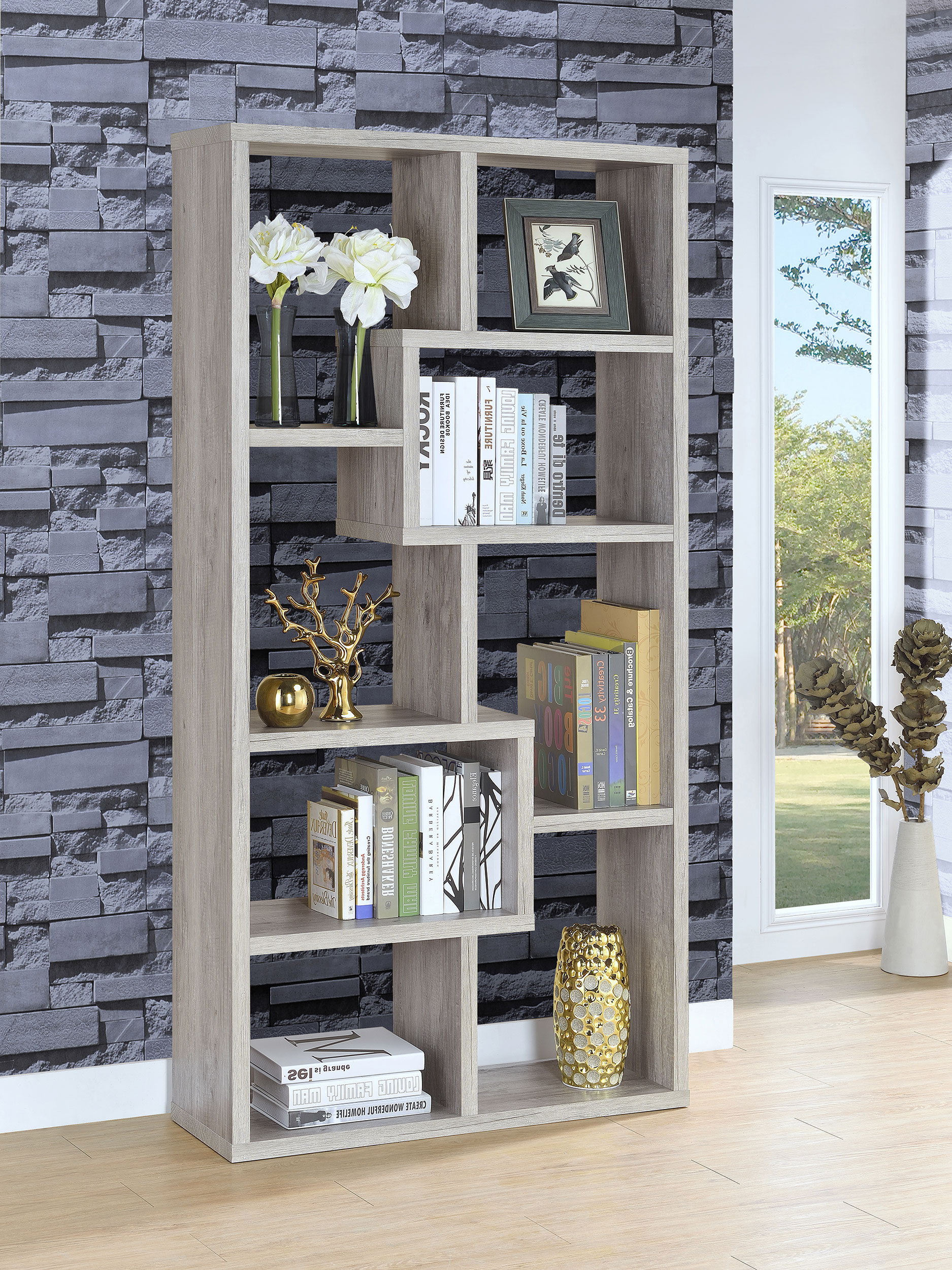 Latitude Run® Contemporary Geometric Bookcase with Seven Shelves, Multi ...