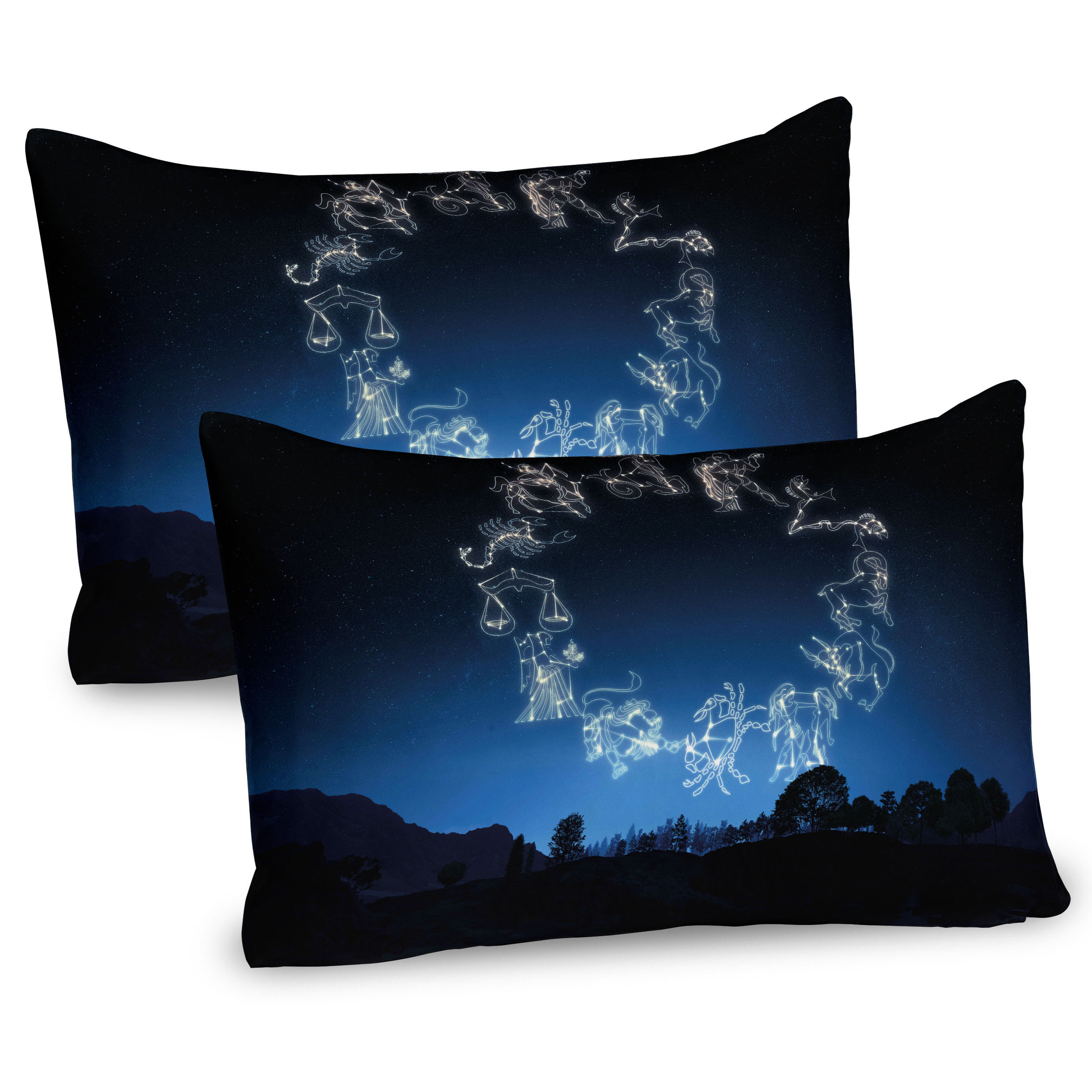 Ambesonne Astrology Pillow Sham 2 Pack Sketchy Zodiacal Sign Dark Blue ...
