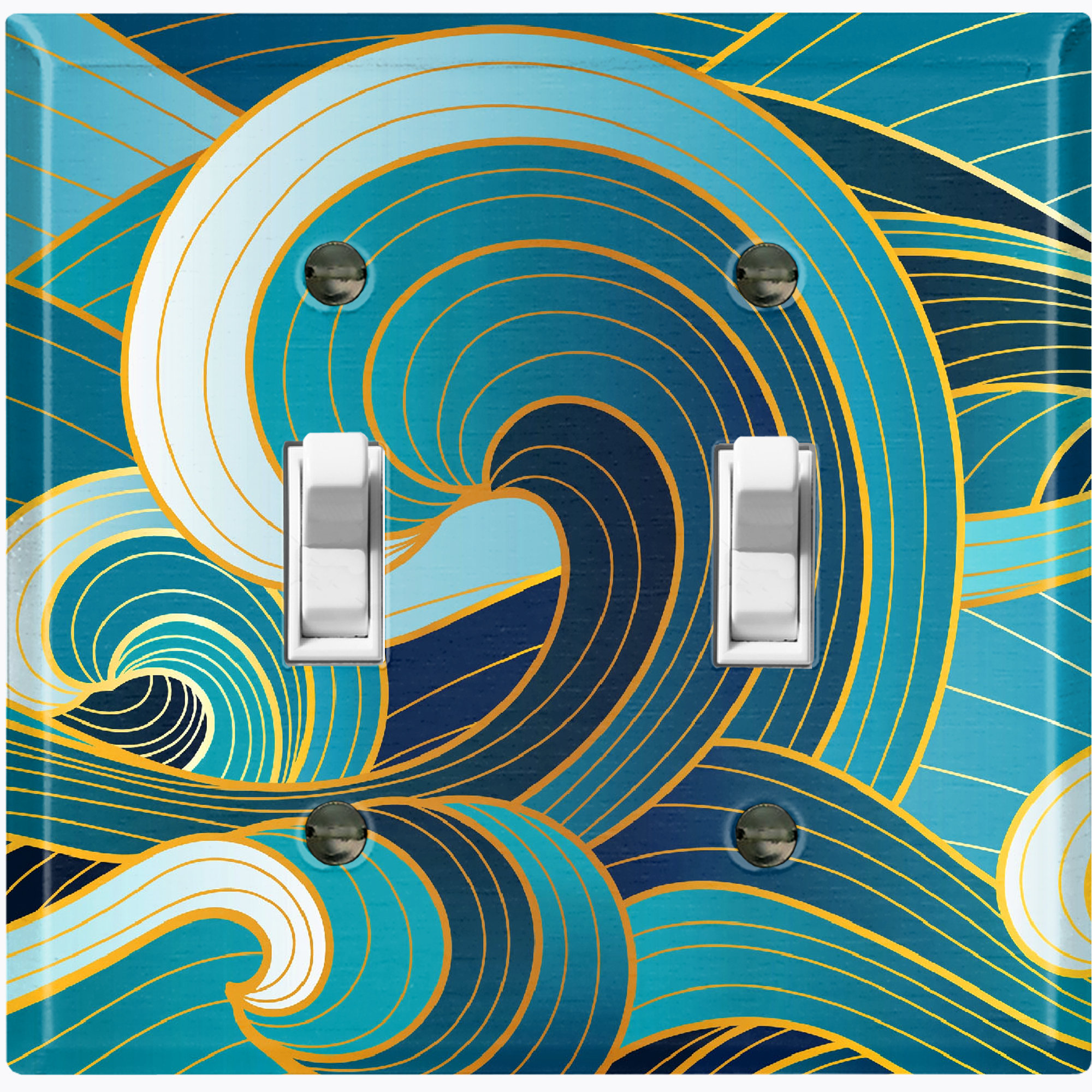 WorldAcc Metal Light Switch Plate Outlet Cover (Chevron Blue Wave ...