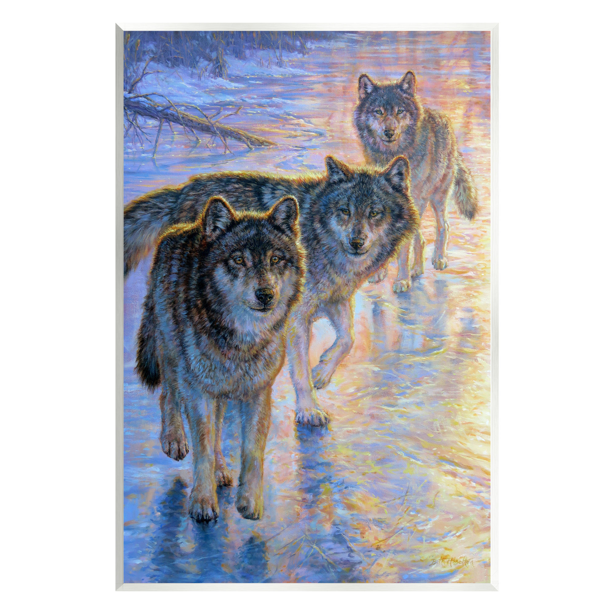 Stupell Industries Au-954-Wood Sunlit Wolf Trio Painting On MDF by Beth ...