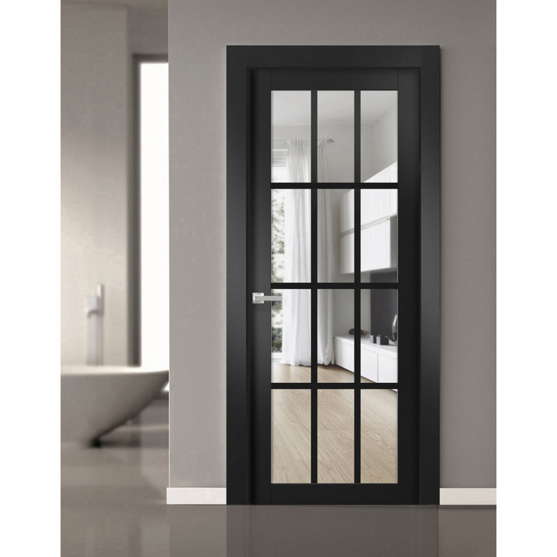 SARTODOORS Felicia Clear Glass Wood Standard Black Door Slab "& Reviews ...