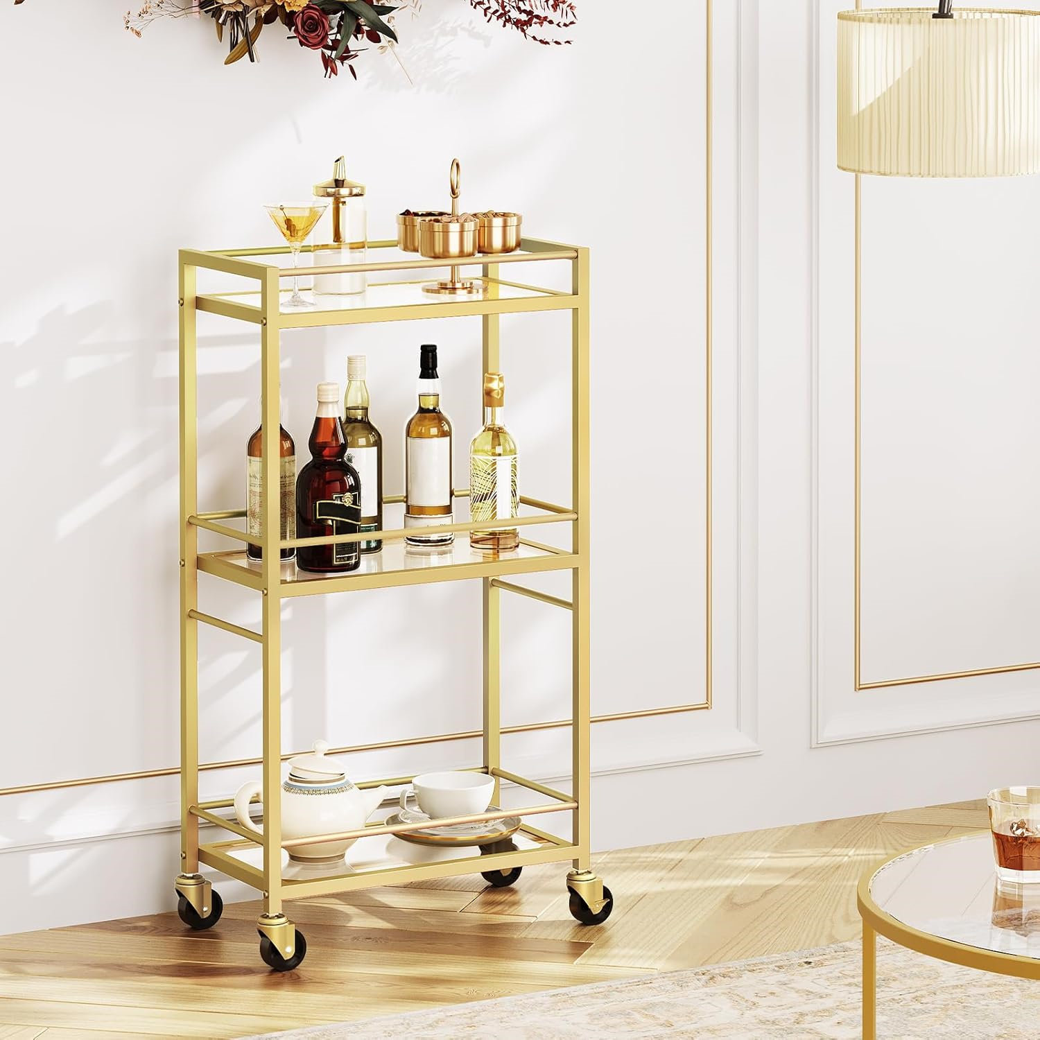SUBORM Bar Cart for The Home, 3-Tier Drink Cart on Wheels, Home Bar ...