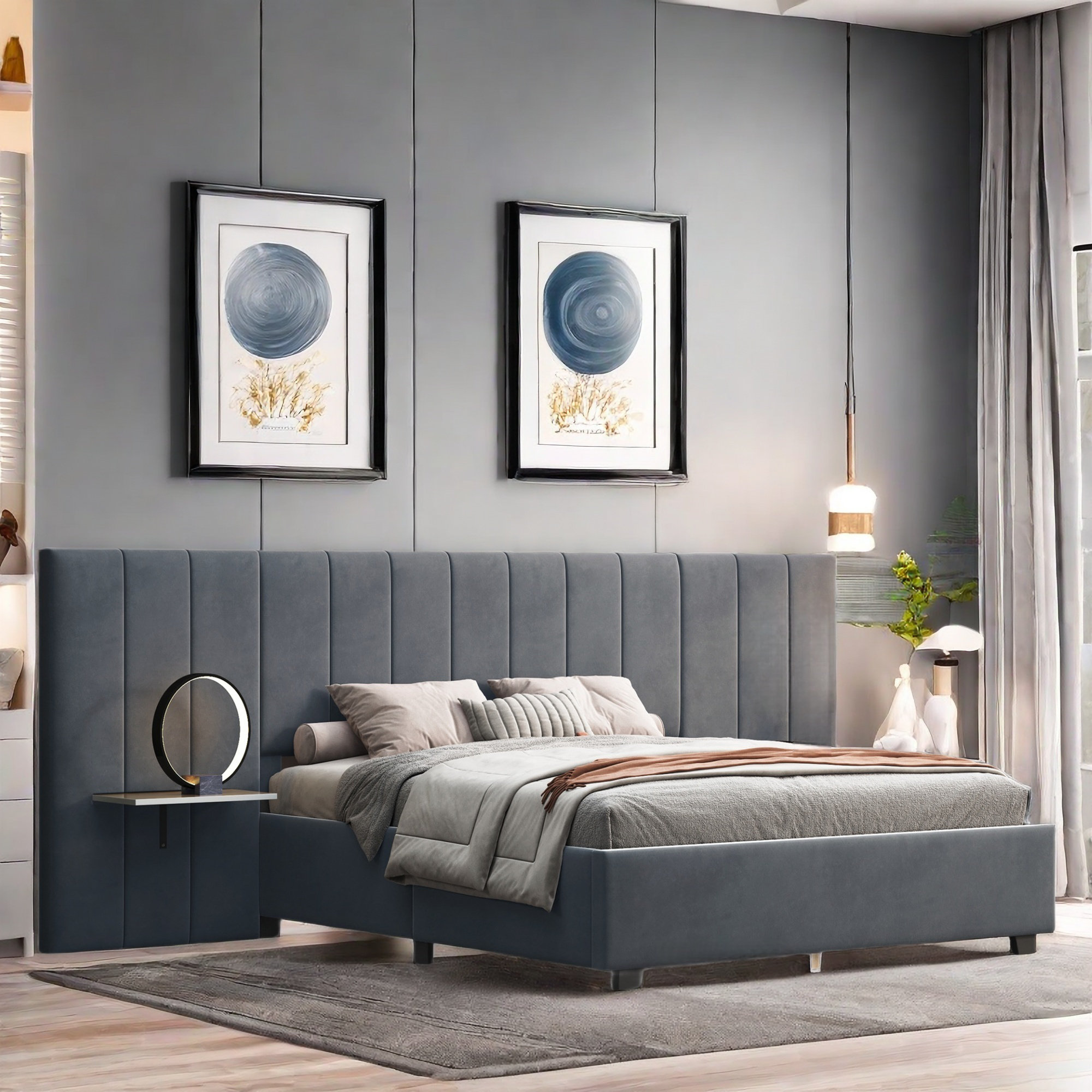 Latitude Run® Upholstered Platform Bed with Big Headboard Silvestri And ...