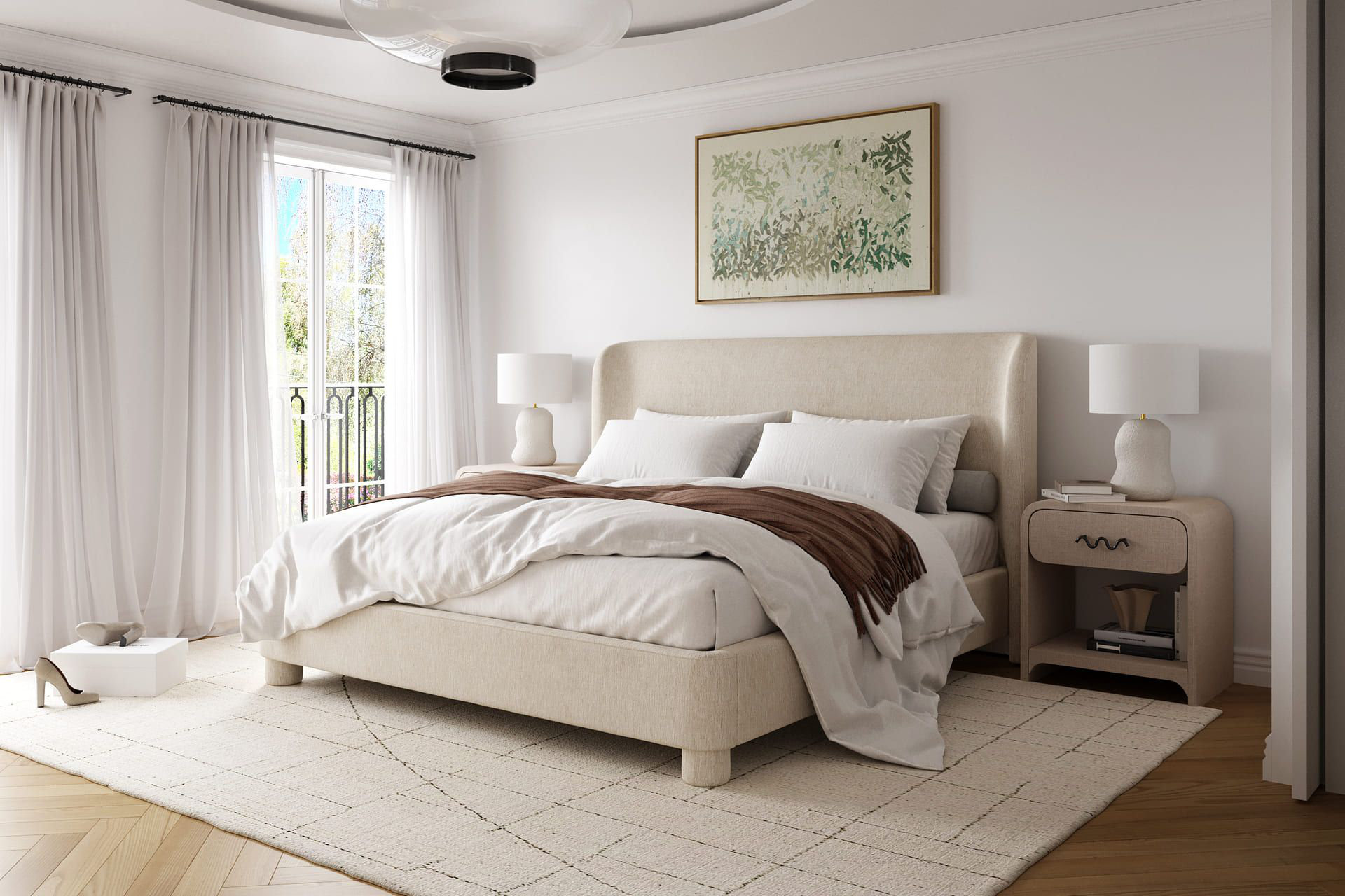 Latitude Run® Liana Cream Bed with Elegant Tall Headboard Wingback, Dundalk | Wayfair