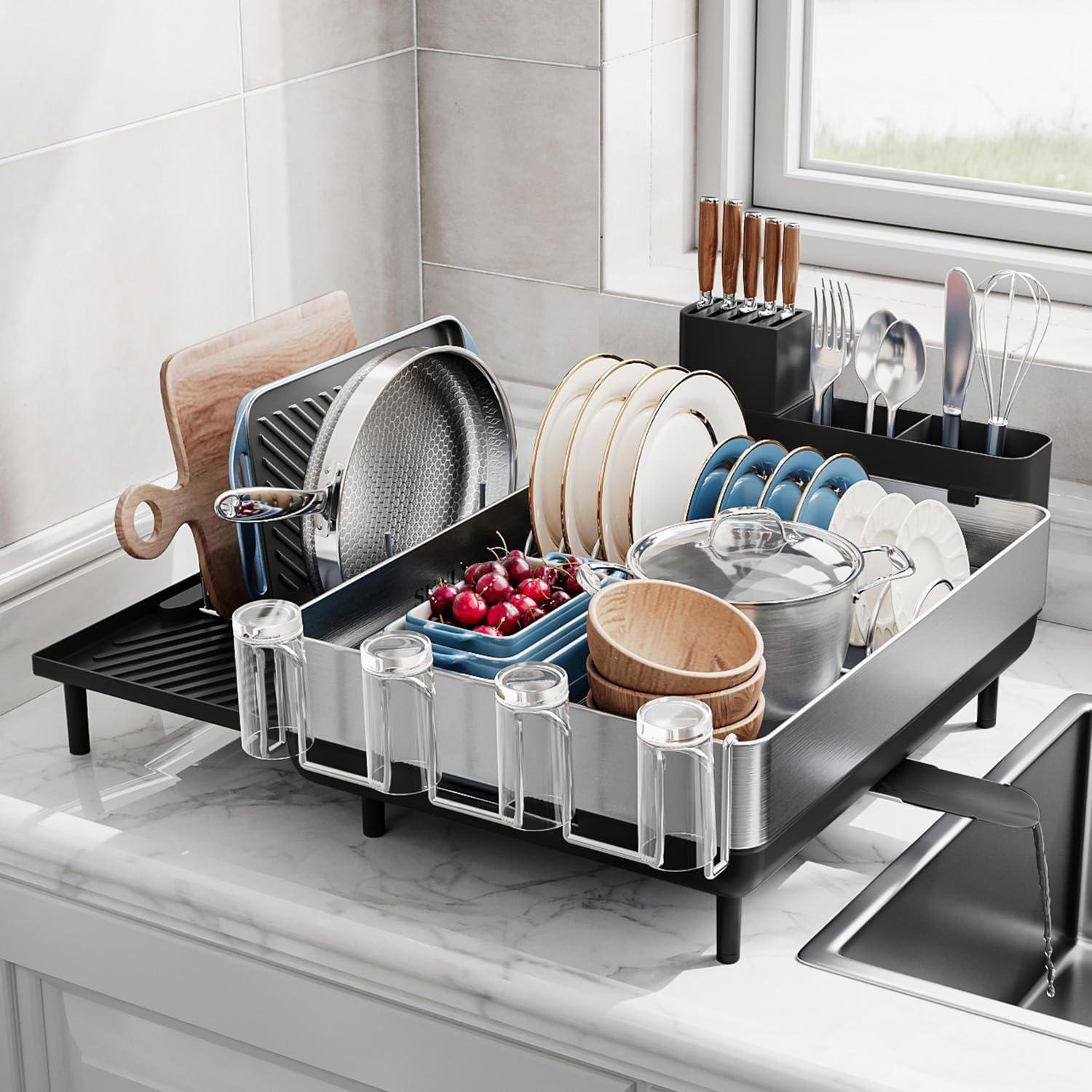 PET SUPPLY PLUS INC Large Dry Dish Rack, Expandable, Space-Saving,304 ...