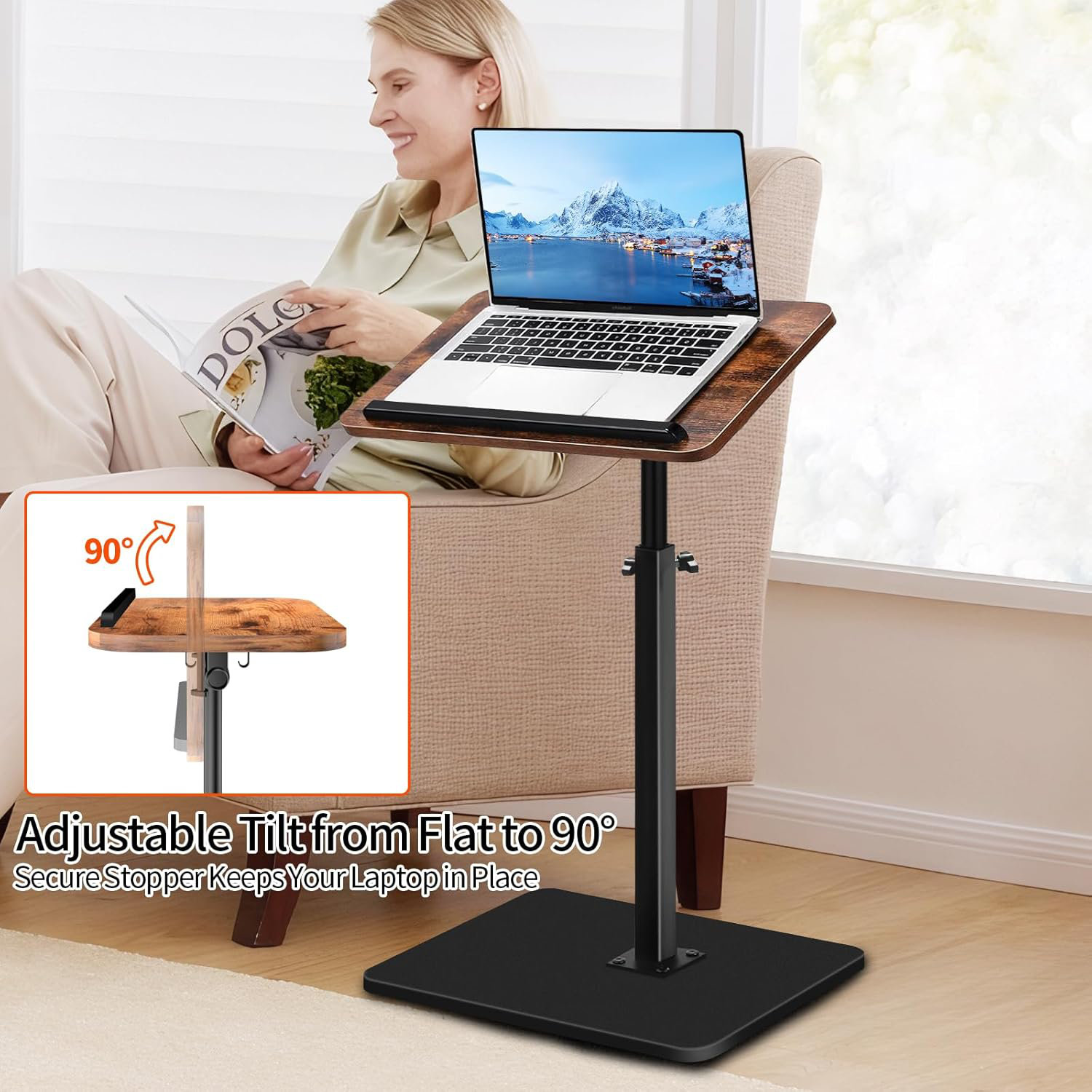 Inbox Zero Adjustable Side Table,360° Swivel Small Side Table End ...