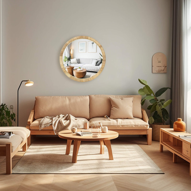 Bayou Breeze Handmade Rattan Framed Wall Mirror, Rustic Farmhouse Style ...