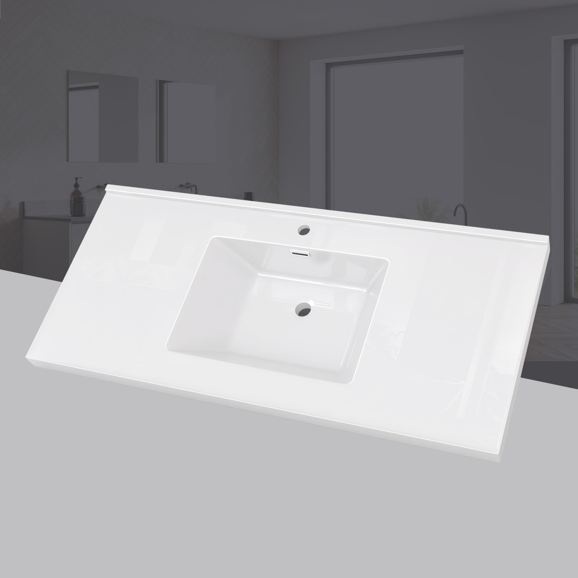 Ogonbrick 48" Solid Surface Single Sink Bathroom Vanity Top Rectangular ...