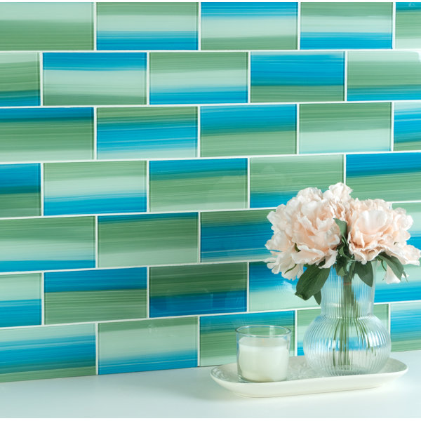 WS Tiles Hand Painted Series 3'' W x 6'' L Glass Peel and Stick Subway ...