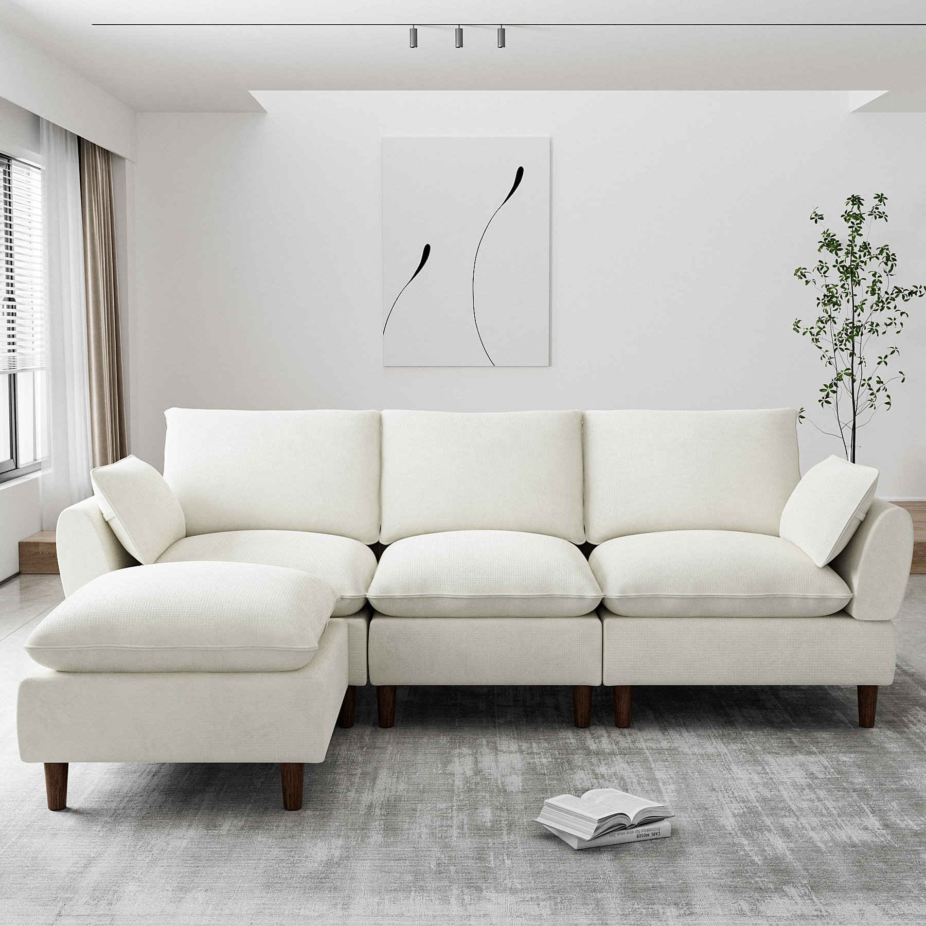 Latitude Run® Tetiana 4 Piece Upholstered Sectional L-shape Cloud ...