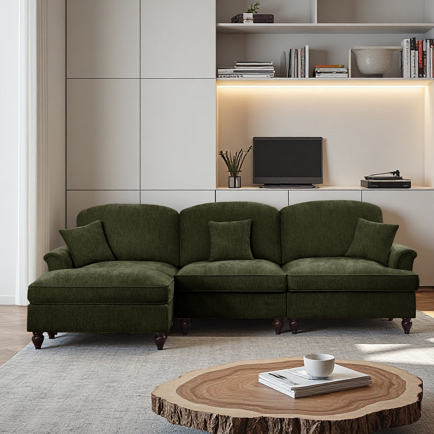 August Grove® Mid Century Three Seater Modular L Shaped Sectional Couch ...