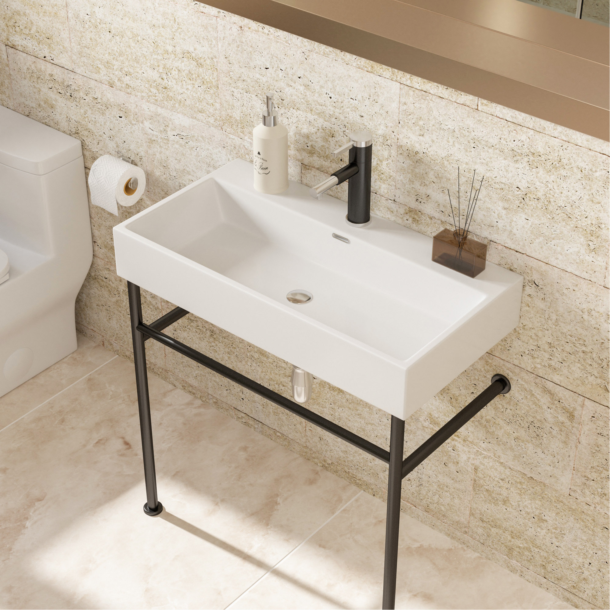 Ebern Designs Durable Bathroom Console Sink With Overflow, Versatile ...