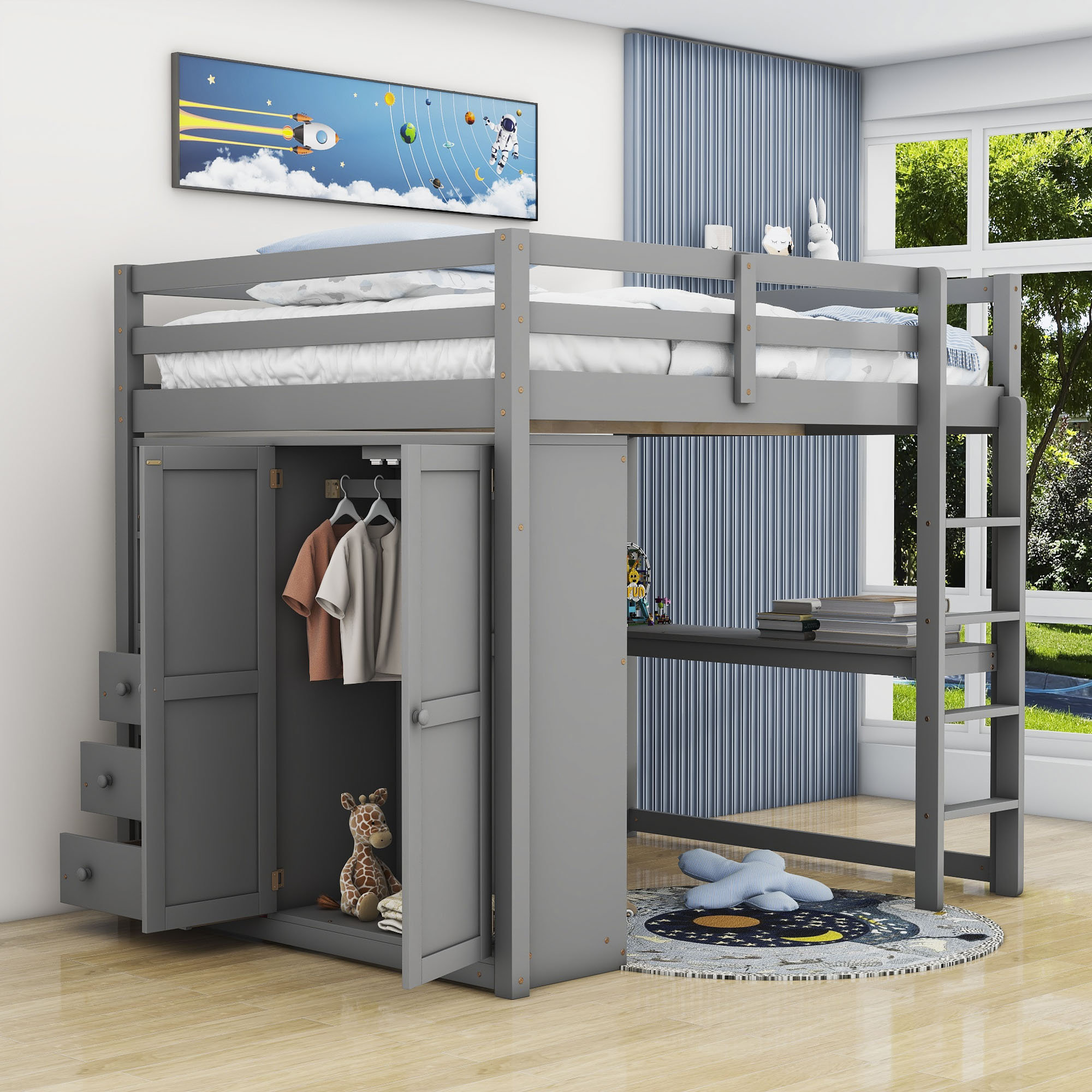 Harriet Bee Javohn Full 3 Drawer Platform Loft Bed with Built-in-Desk ...