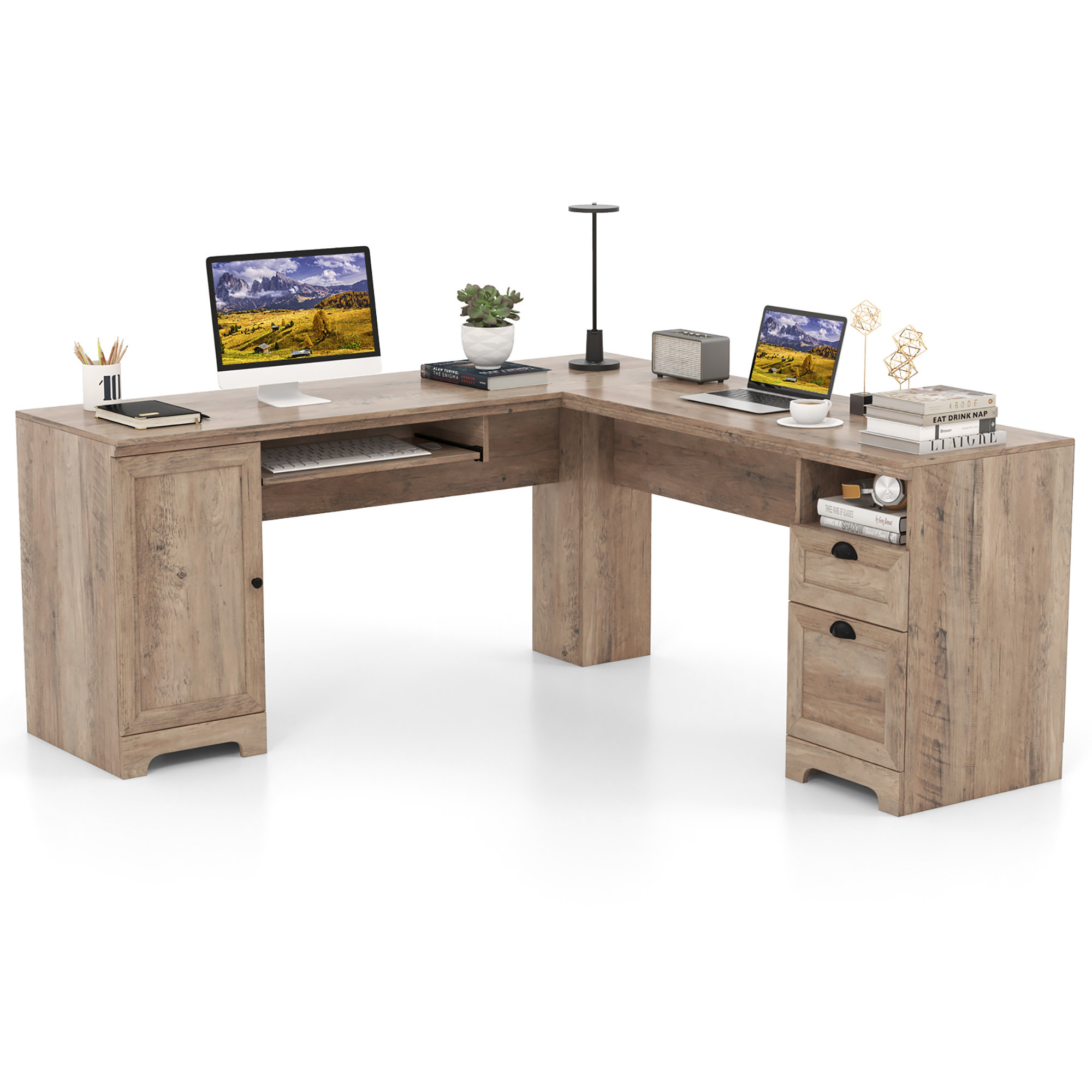 Millwood Pines 66 Inch L-shaped Computer Desk Spacious Corner Desk W ...