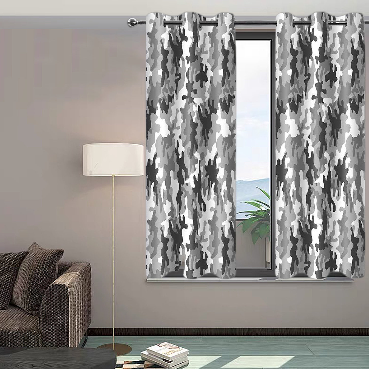 Millwood Pines Camouflage Curtains Black And White Retro Camouflage ...