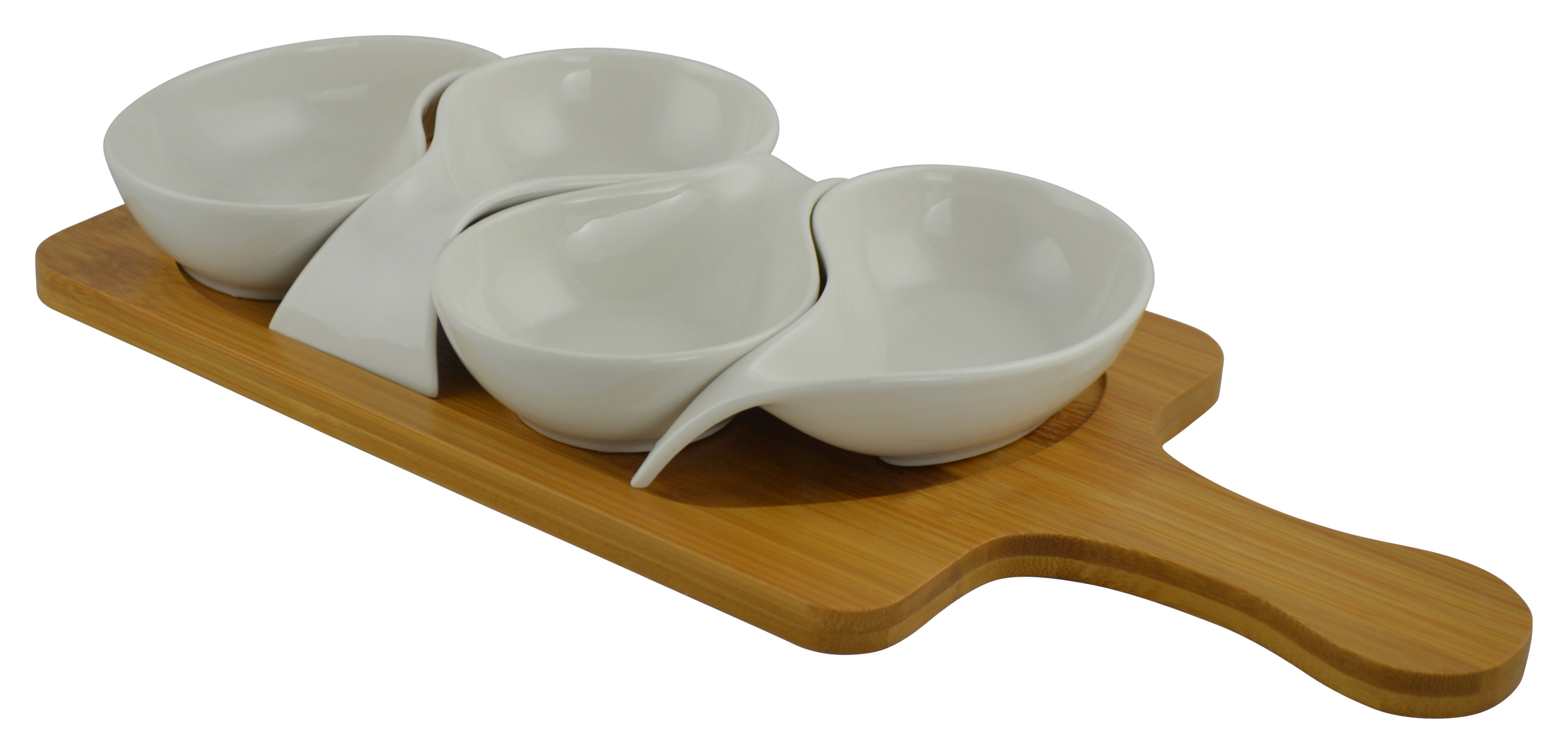 Three Star Im/Ex Inc. Ceramic Condiment Tray 4 Bowls and Bamboo Tray ...