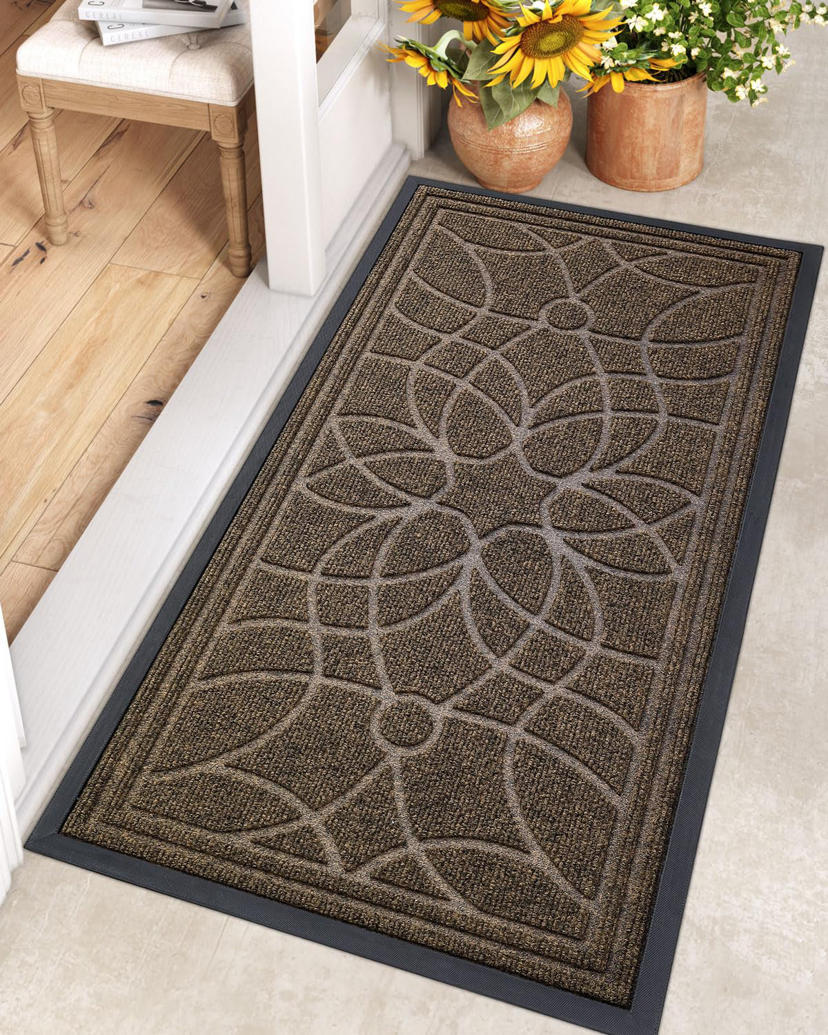 Arlmont & Co. Soamy Floral Outdoor Indoor Washable Non-Slip Entrance ...