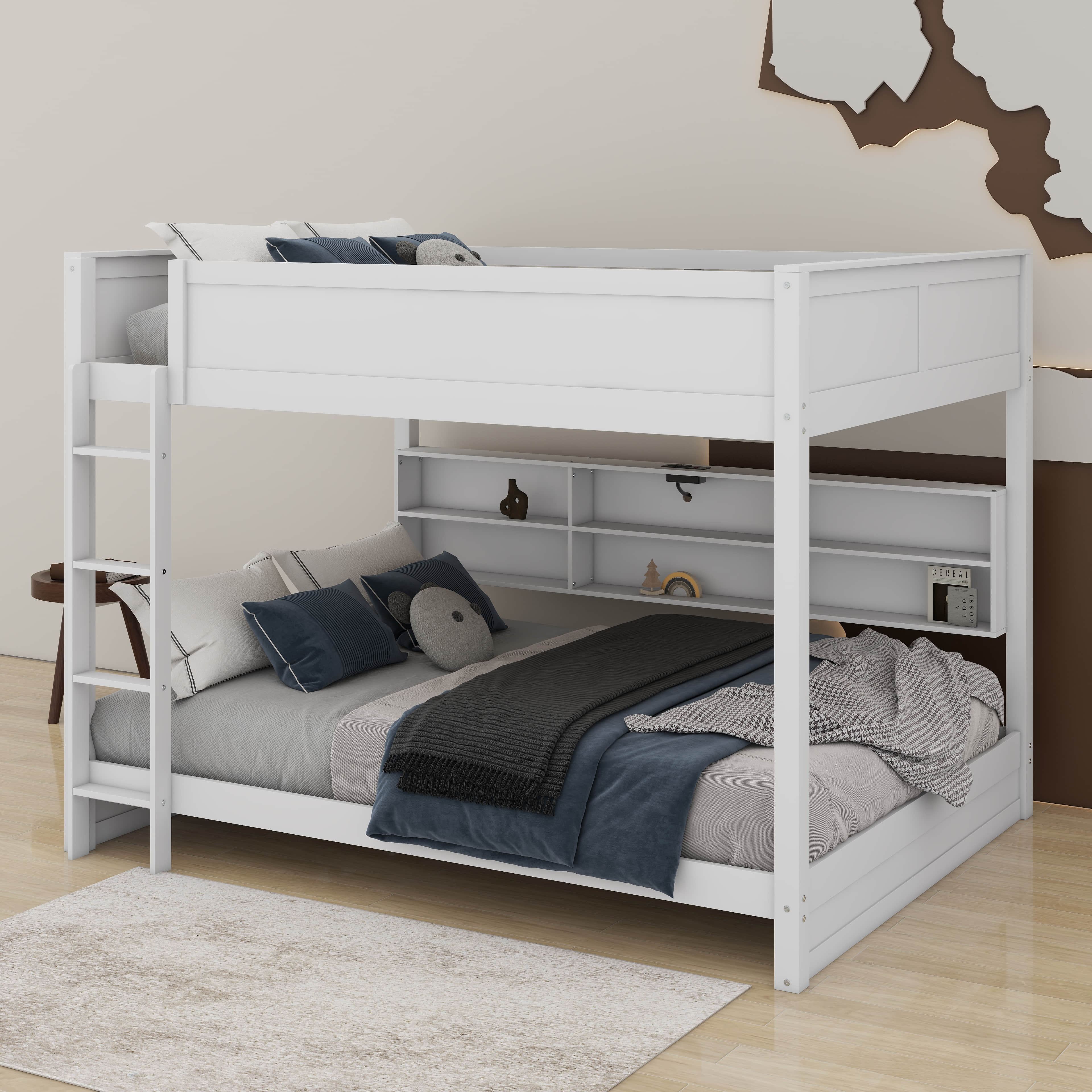 Latitude Run® Queen Over Queen Bunk Bed With Cabinets And USB Ports ...