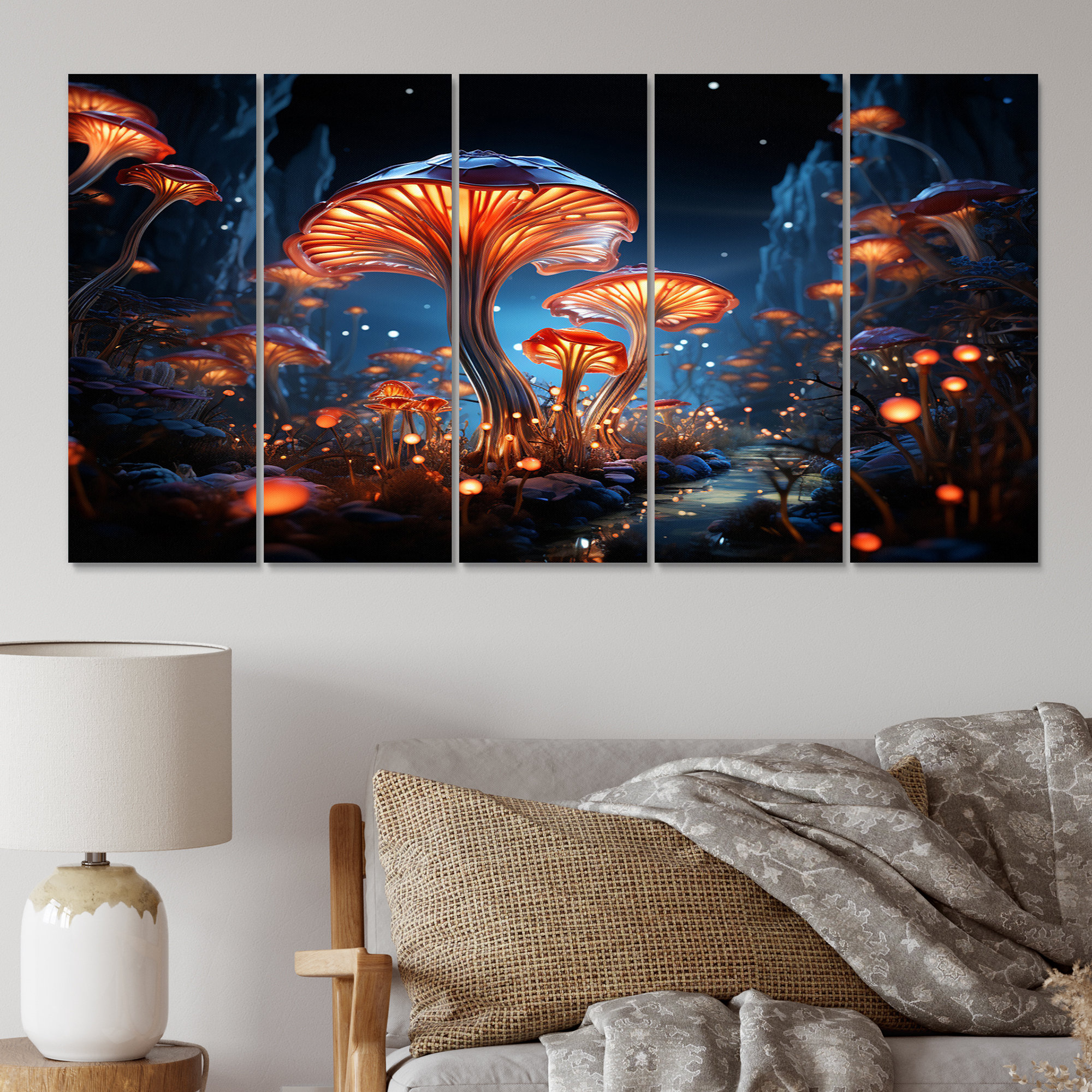 Trinx Magical Mushrooms Glowing Midnight Forest III - Mushroom Wall Art ...