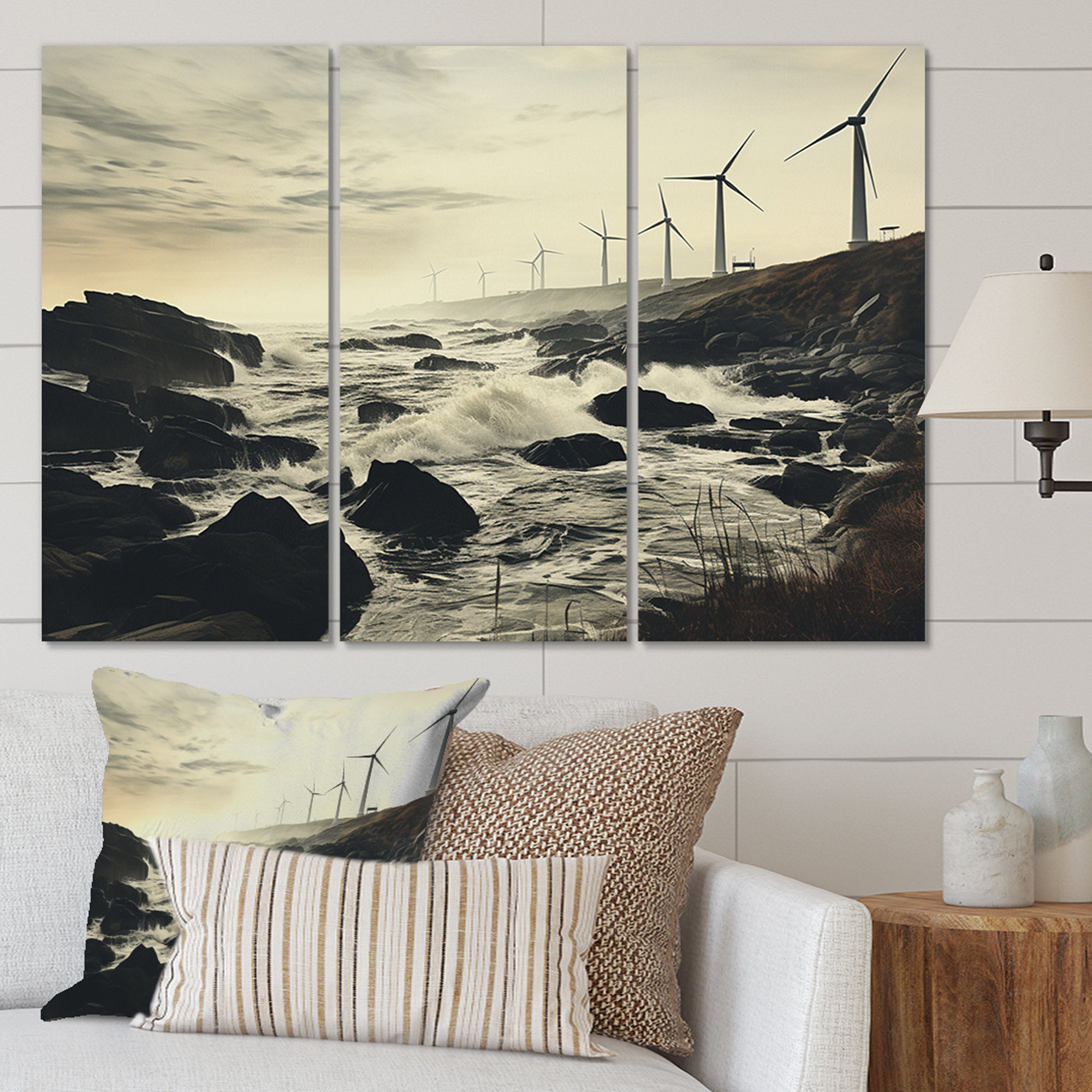 Rosecliff Heights Wind Turbines Monochrome Coastal Harvest - Landscapes ...