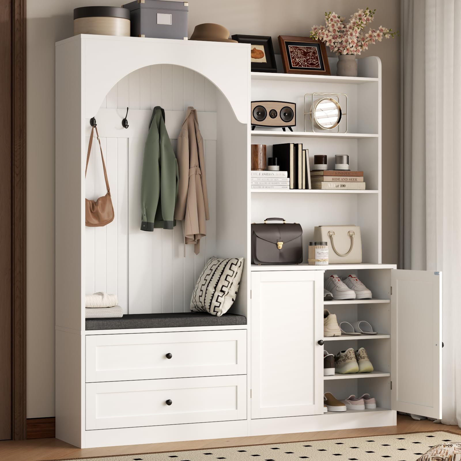Red Barrel Studio 6-In-1 Hall Tree With Bench And Shoe Storage, 71 ...