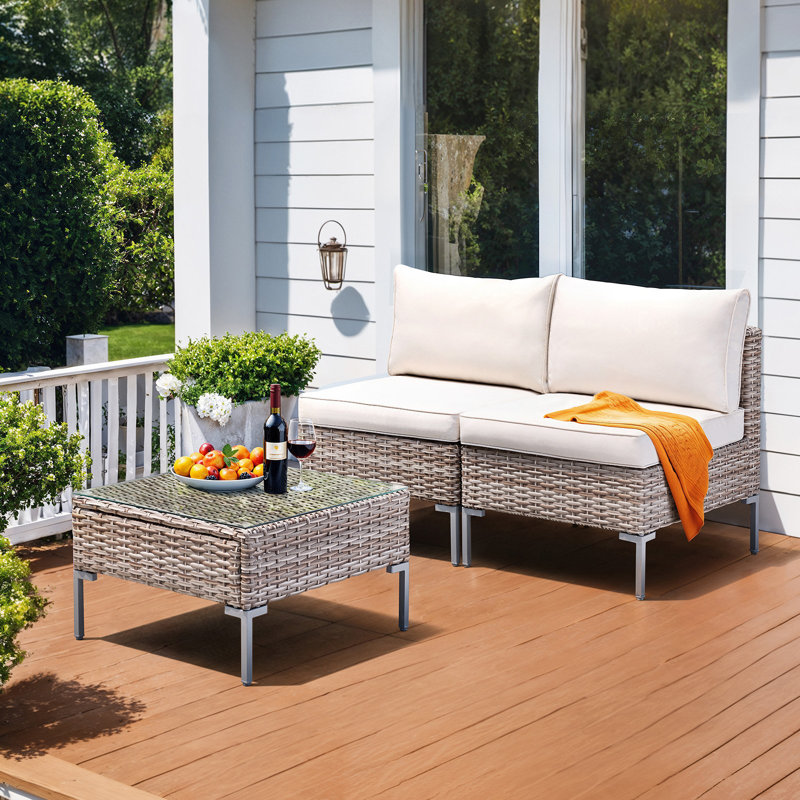 Latitude Run® Aldos 3 Piece All-Weather Patio Furniture Set with Table ...