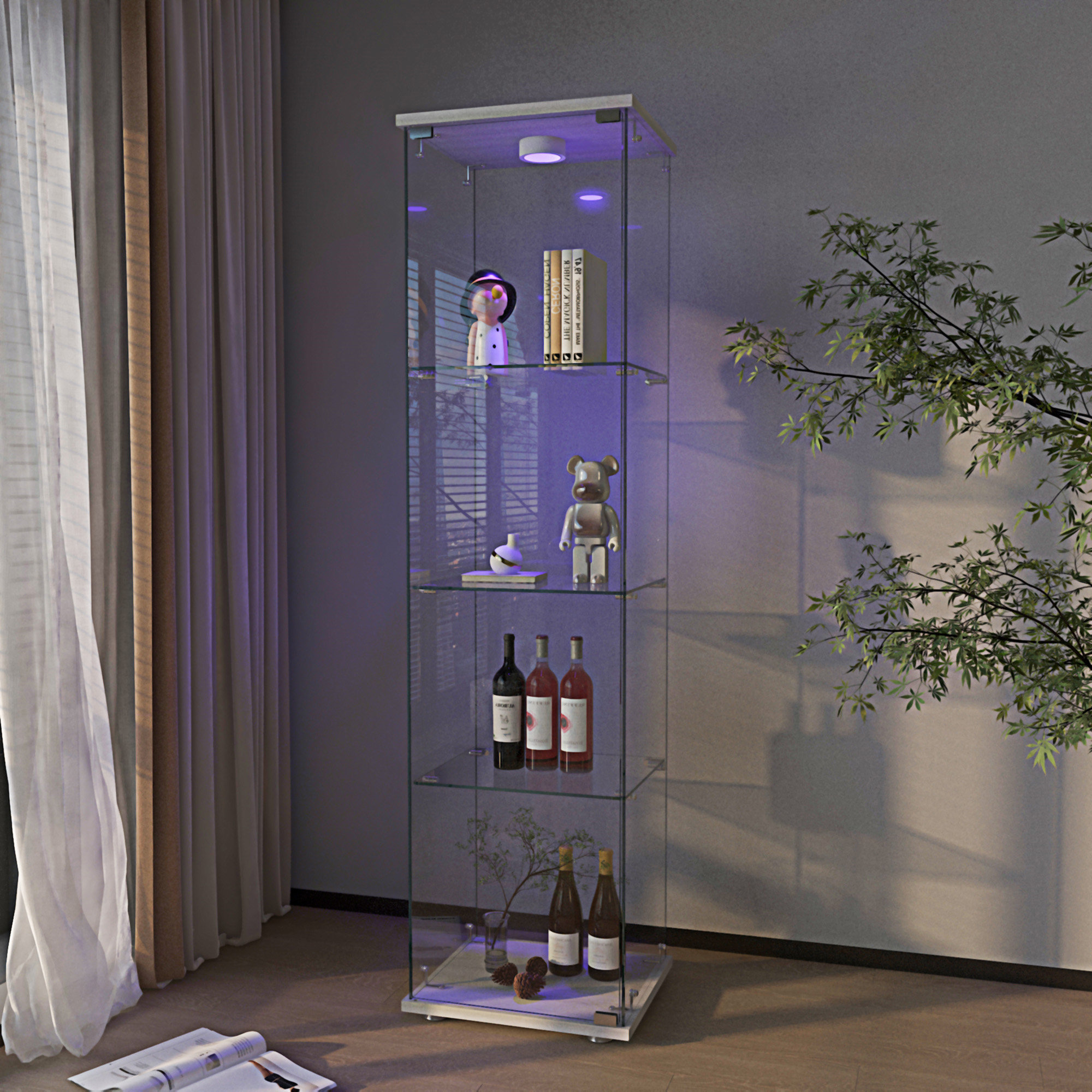Ivy Bronx Modern Glass Display Cabinet With LED Lights | Wayfair