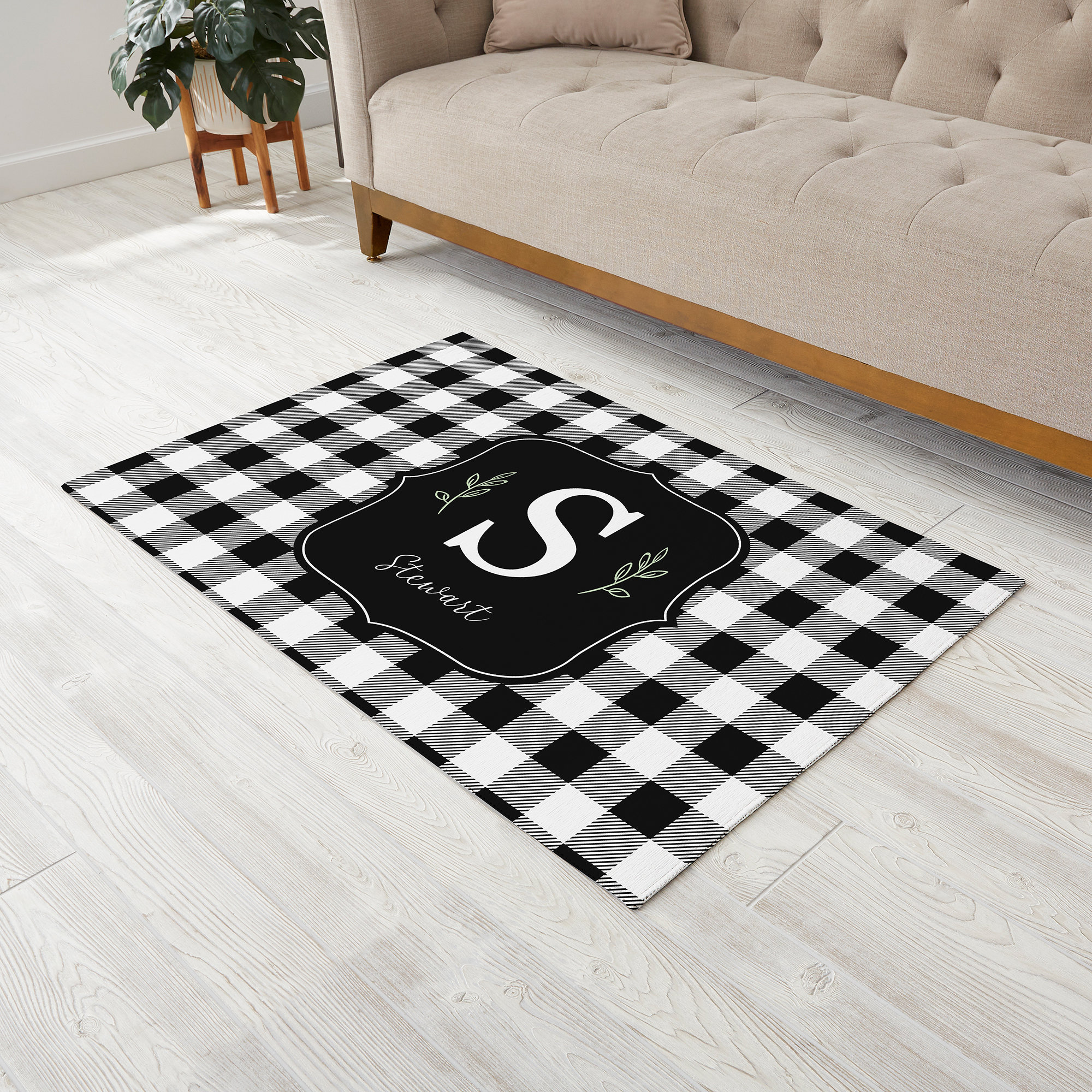 Personalization Mall Black & White Buffalo Check Personalized Area Rug ...