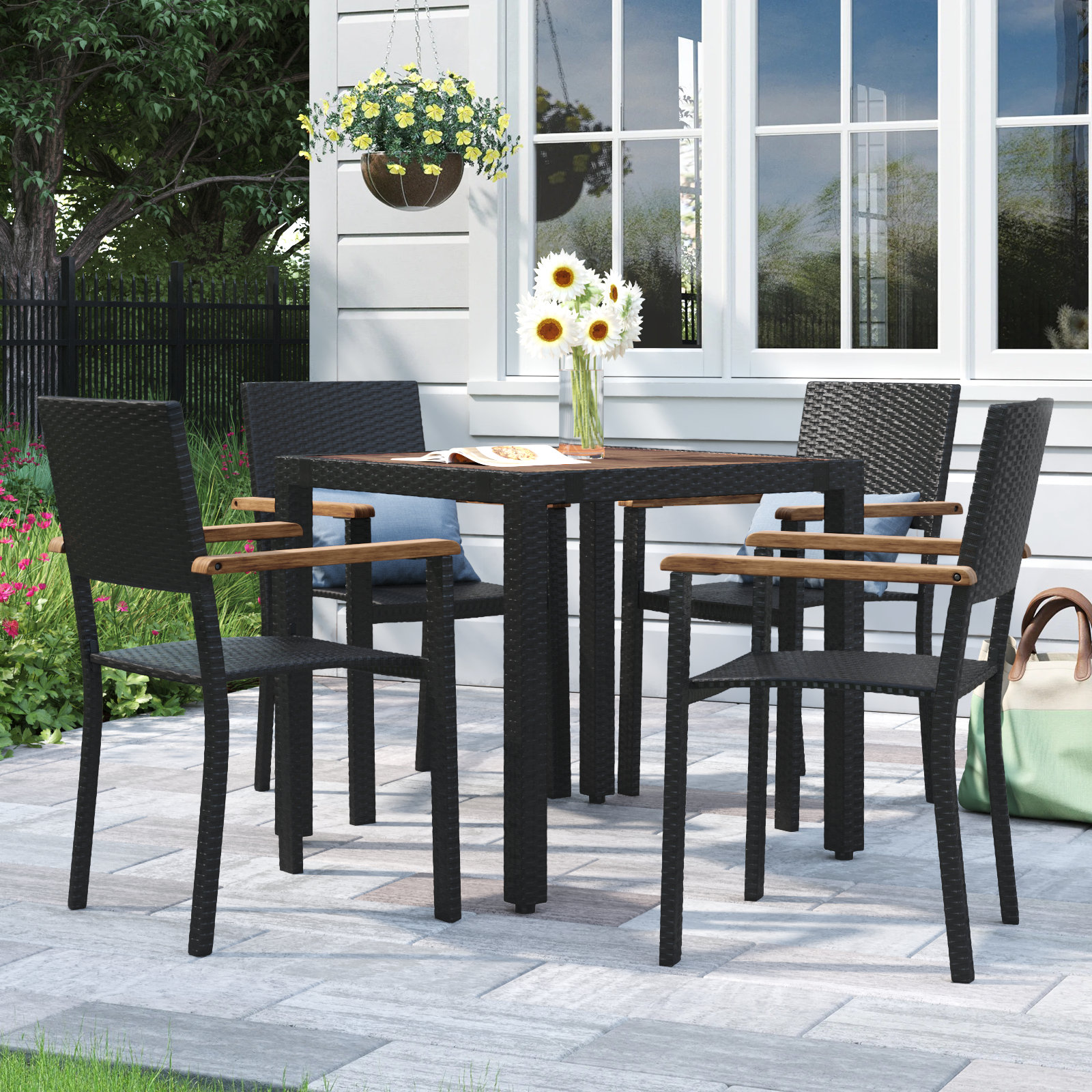 Wildon Home® Patio Dining Set Patio Table and Chairs Poly Rattan and ...