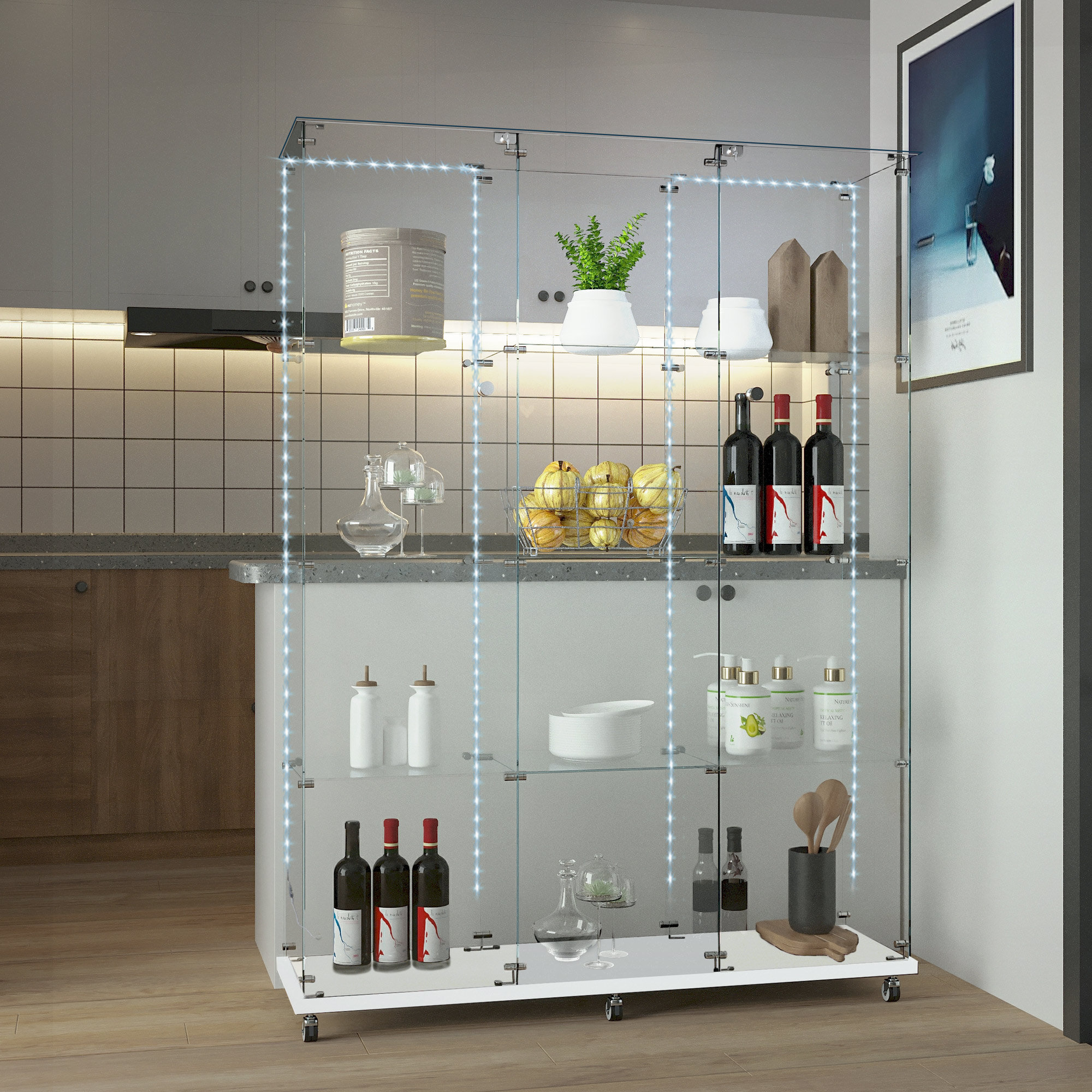 Orren Ellis Tempered Glass Display Cabinet with LED Light Strip,Glass ...