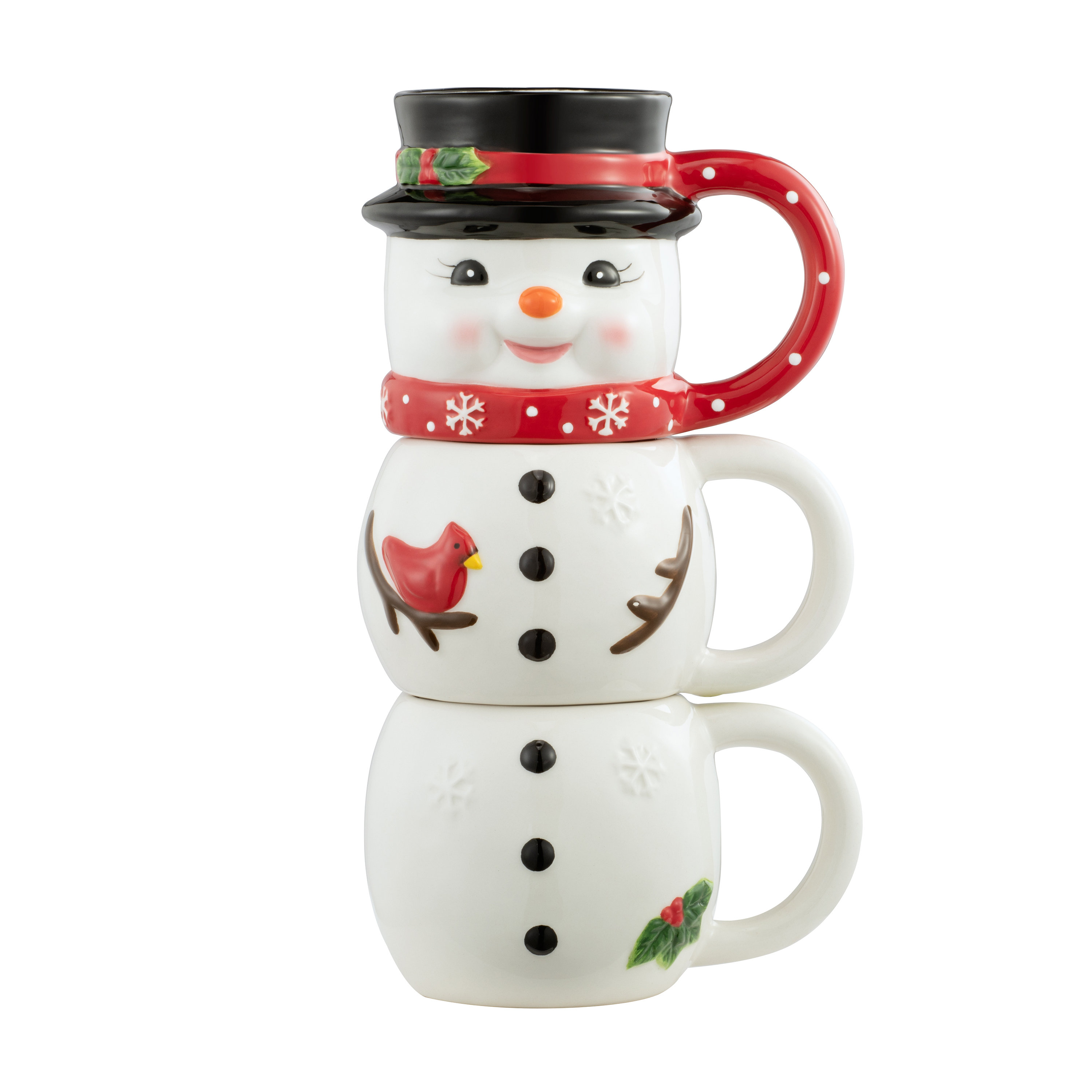 Mr. Christmas 3 Piece 12oz Ceramic Stacking Mugs - Snowman Set ...