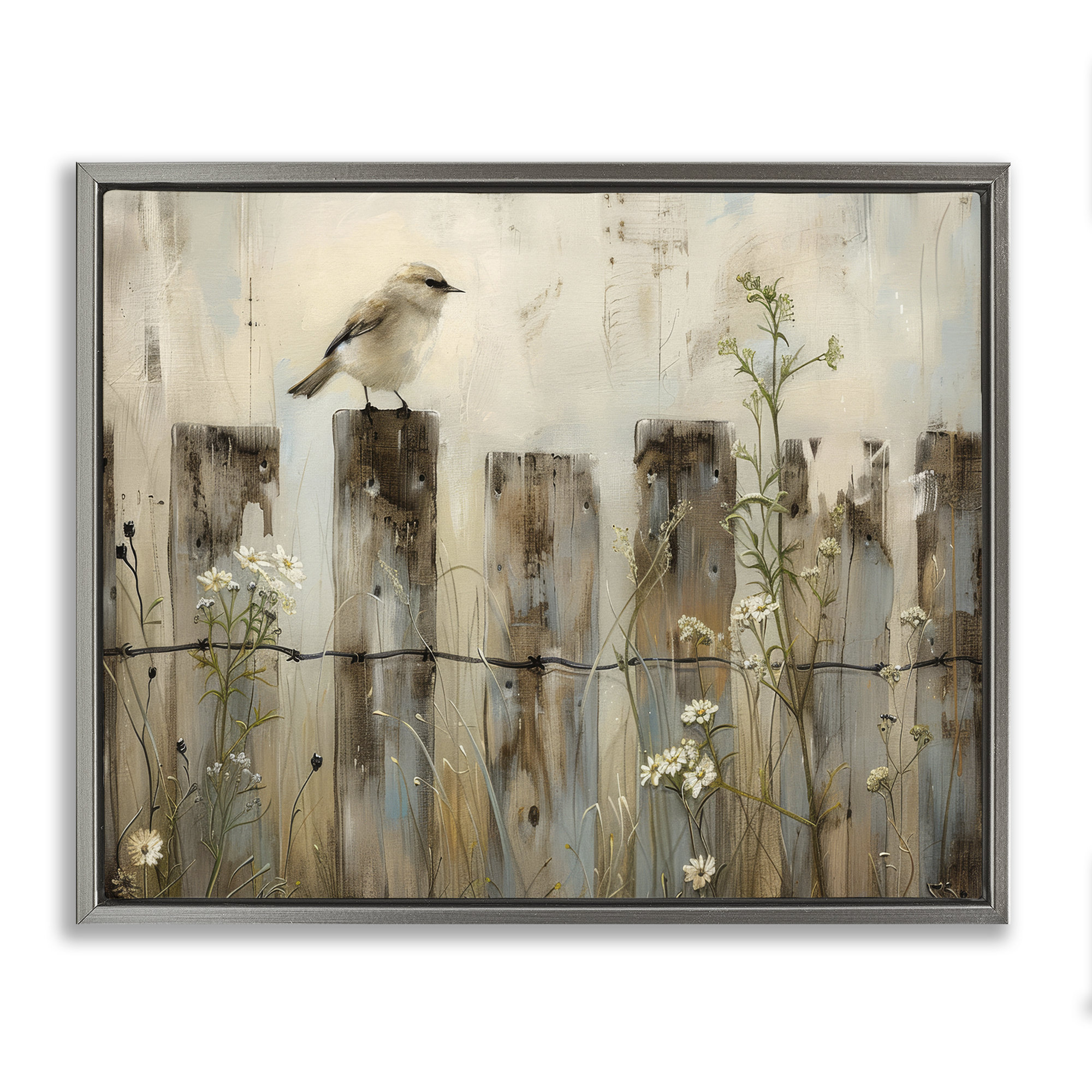 Lark Manor™ Fence Perched Country Bird Framed Floater Canvas Wall Art ...
