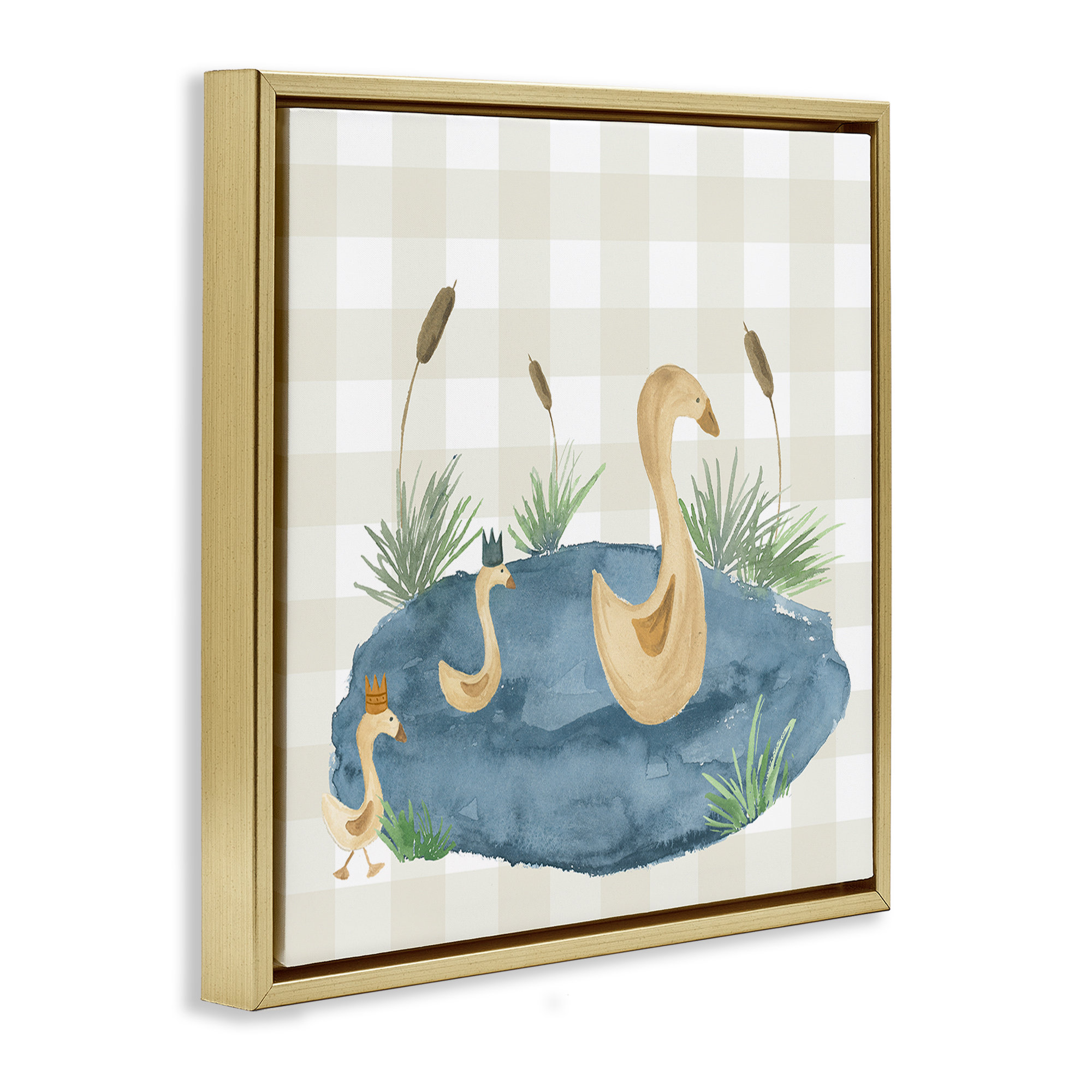 August Grove® Duck Family in Pond Framed Floater Canvas Wall Art by ...