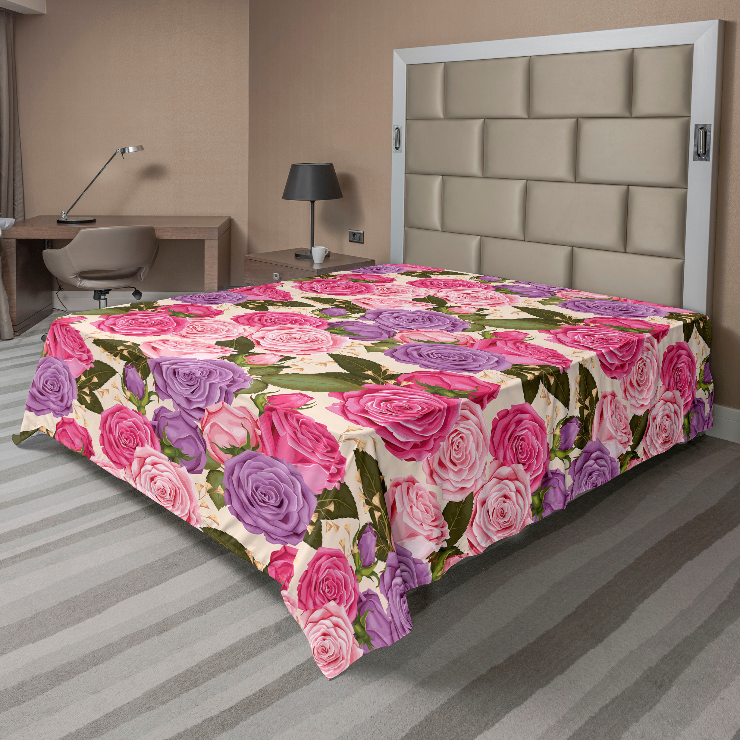 Ambesonne Floral Flat Sheet Roses Retro Abstract Plot Pale Purple and ...