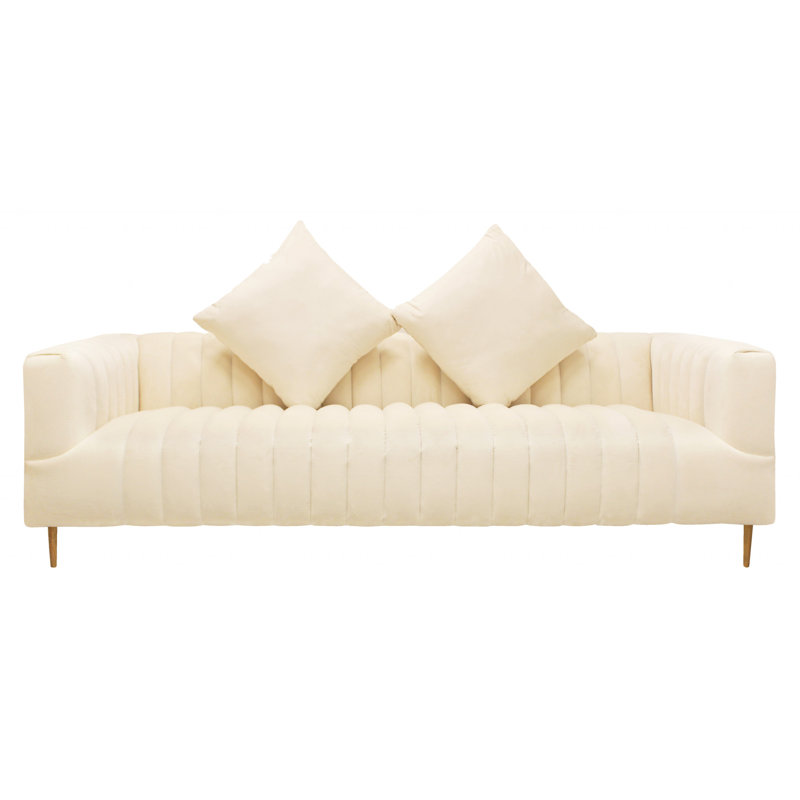 HomeRoots 90" Ivory Velvet Sofa And Toss Pillows With Gold Legs | Wayfair