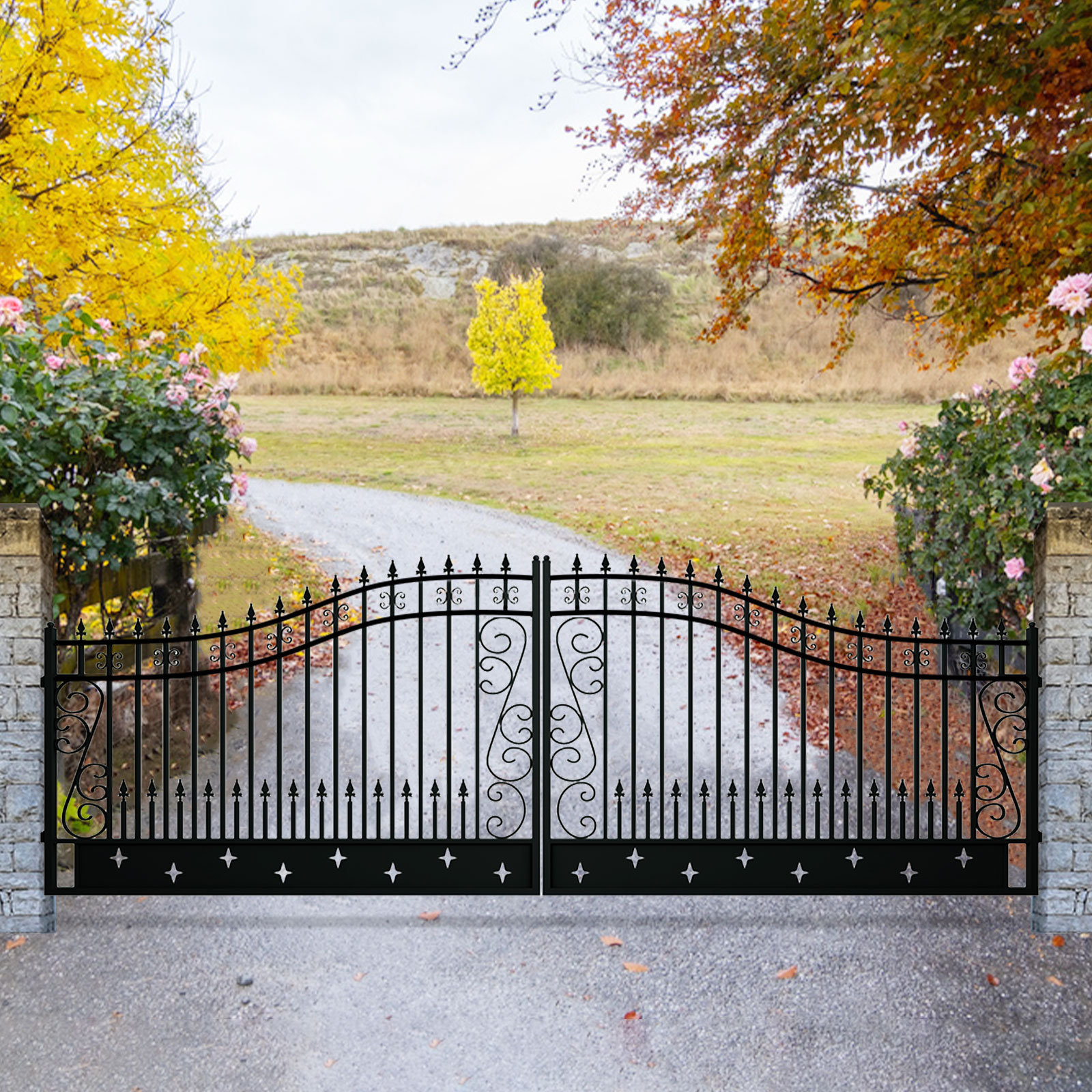 CHERY INDUSTRIAL.COM 20FT Iron Dual Swing Driveway Gate - Star Design ...