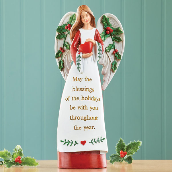 The Holiday Aisle® Sentiment Holiday Angel Figurine Holding A Heart ...