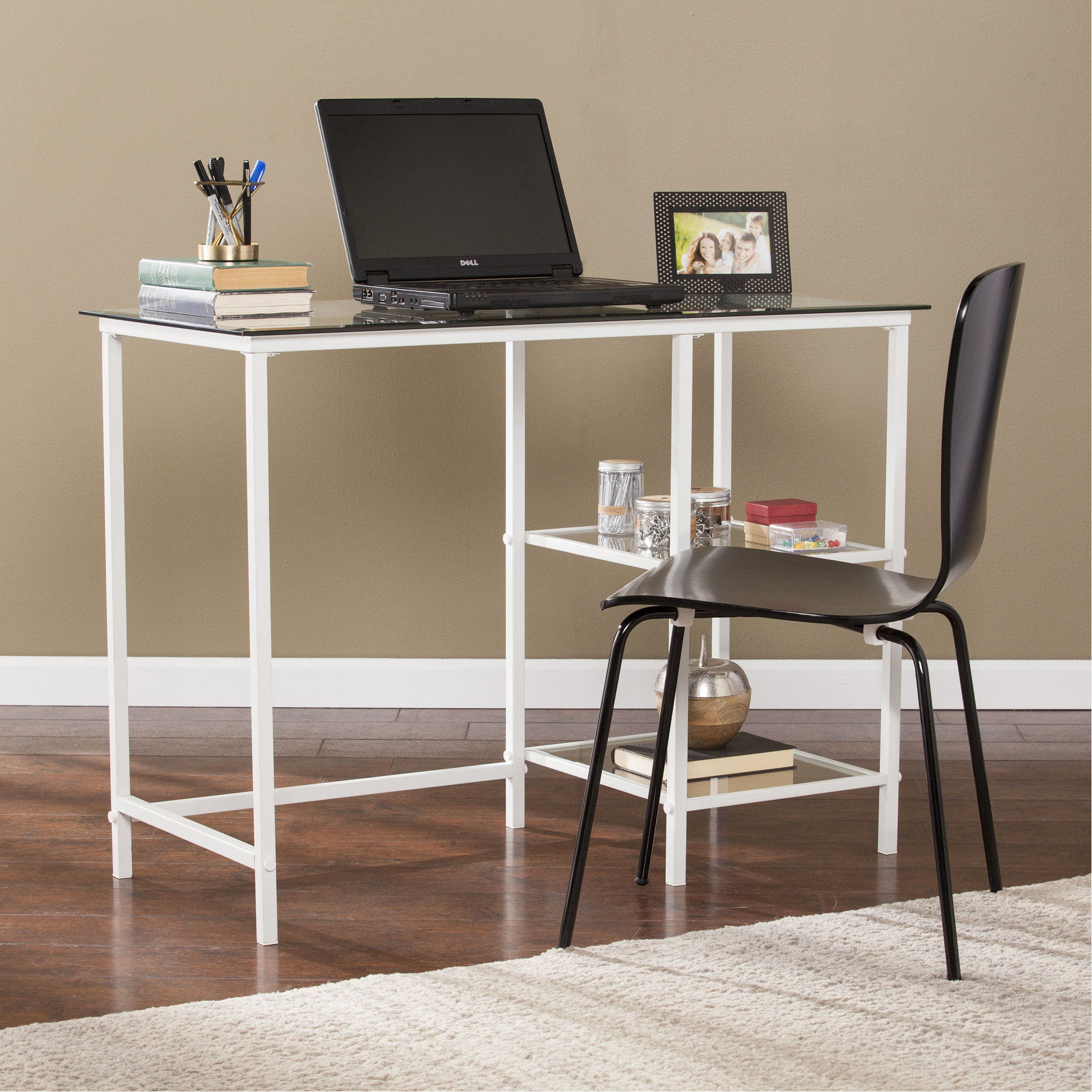 BOAIXINGFAN Metal/Glass Student Desk - White | Wayfair