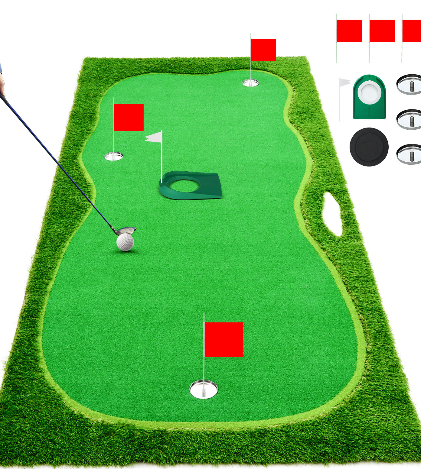 MUKE Indoor & Outdoor Putting Mat with Stainless Steel Cups, Adjustable ...