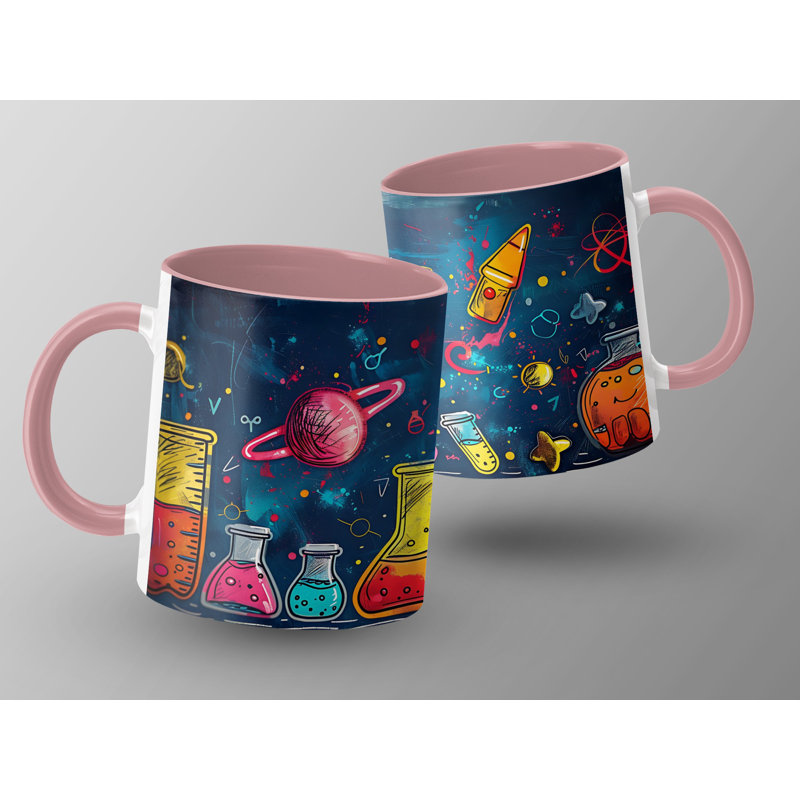 East Urban Home Set of 3 Kids Drawing Style 11oz Accent Mugs – White ...