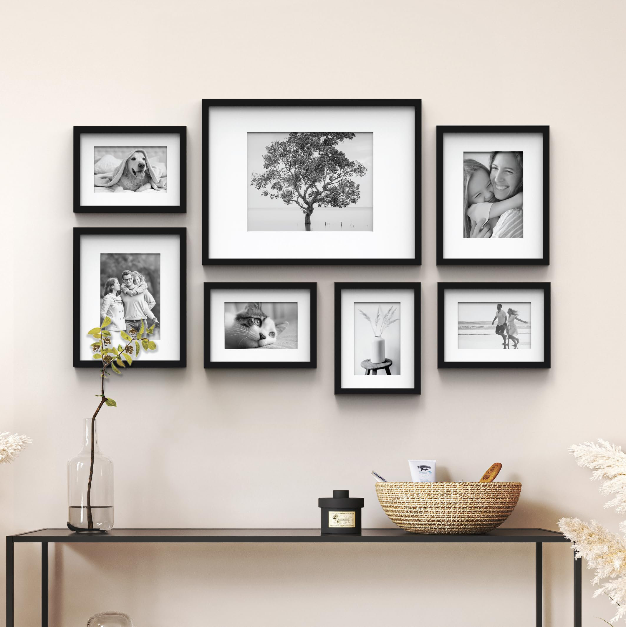 FEIYAN 7-Piece Black Wall Frame Set - Kit With Decorative Art Prints ...