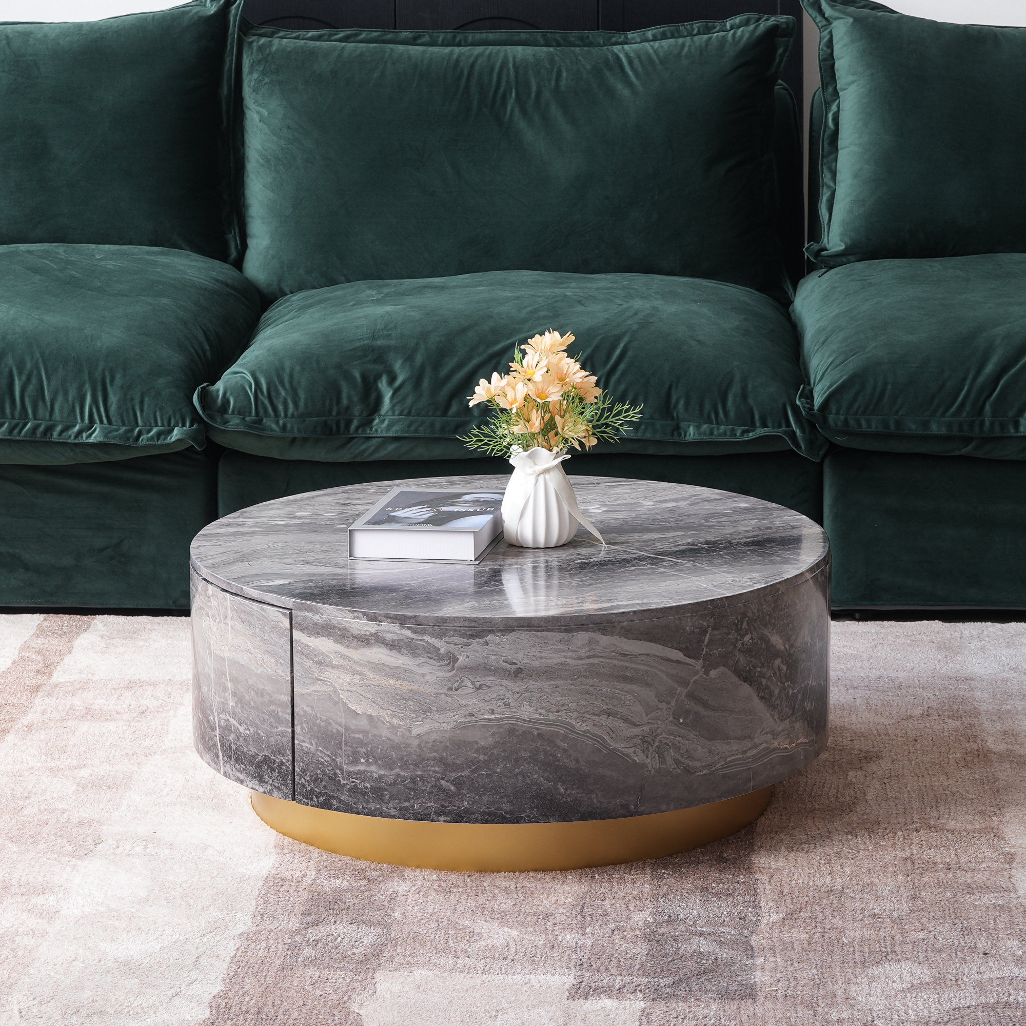 Everly Quinn Tavola Fiorita Round Coffee Table Brown | Wayfair