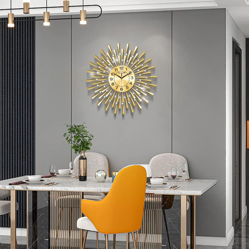 House of Hampton® Large Wall Clock For Living Room Decor Gold Modern ...