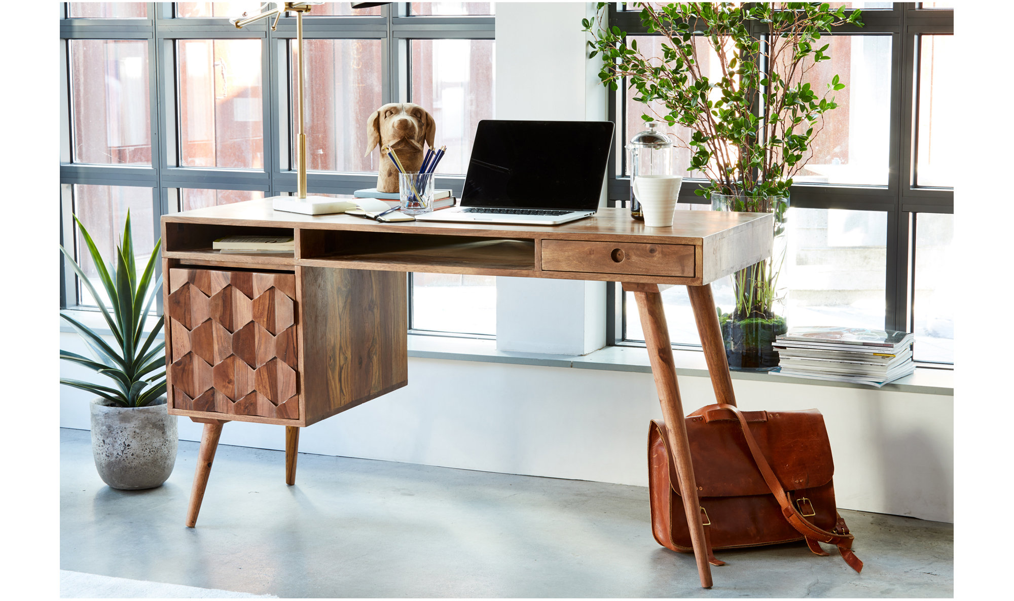 George Oliver 53.5" Solid Wood Rectangular Writing Desk & Reviews | Wayfair