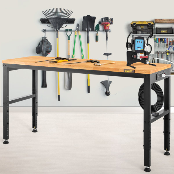 VEVOR Workbench Adjustable Height, Garage Table W/ Adjustable Heights ...