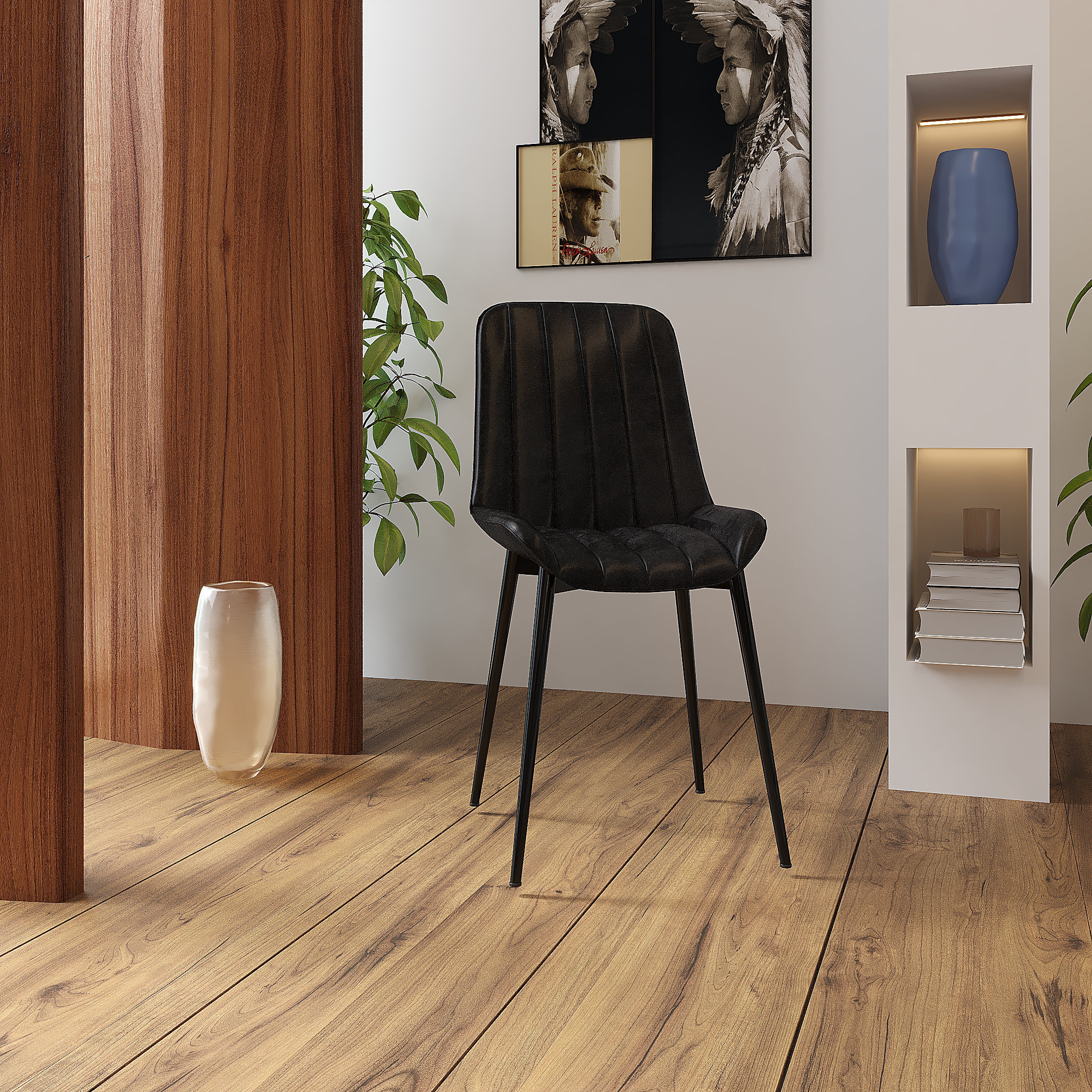 George Oliver Churchill Coe Leather Padded Side Chair w/Metal Legs for ...