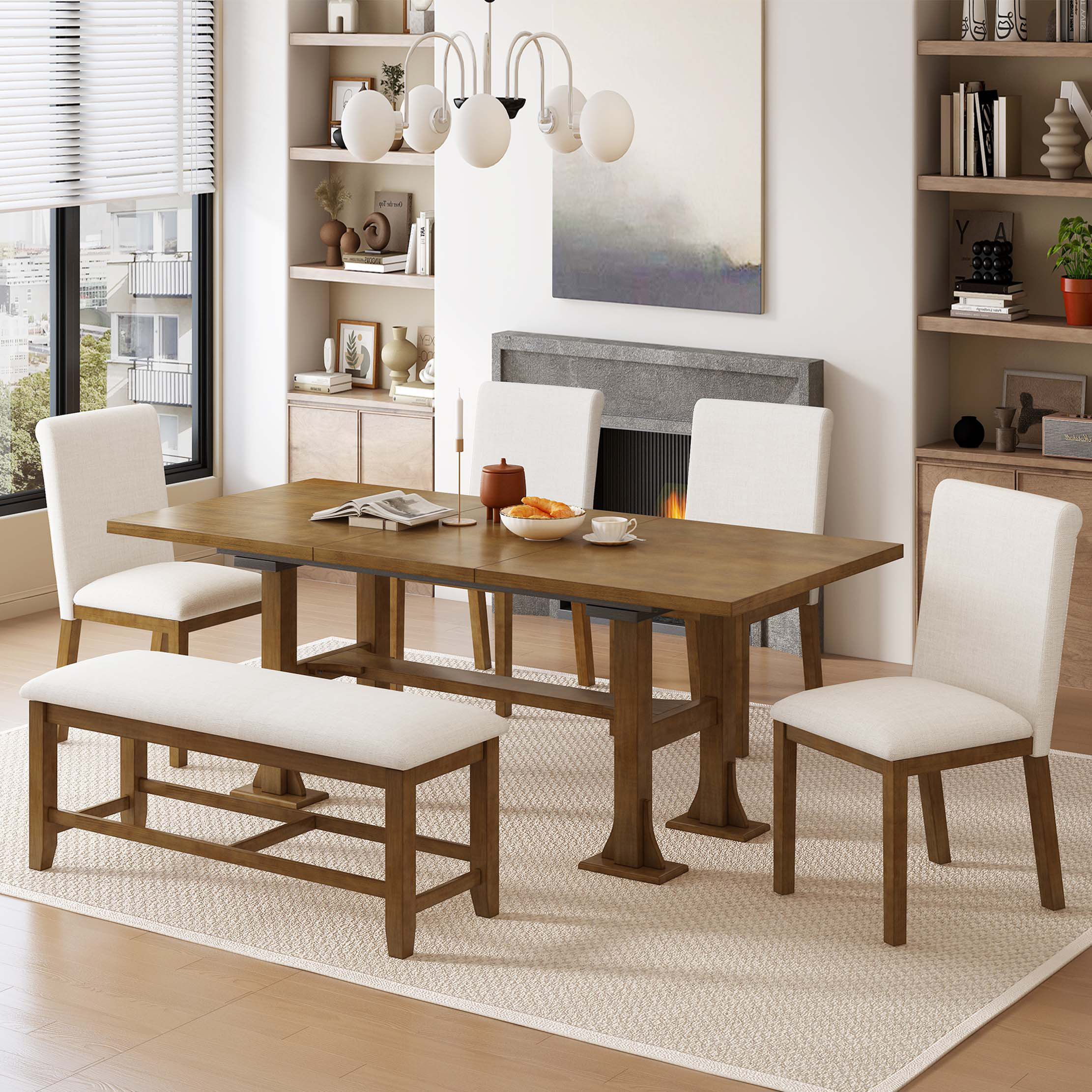Ophelia & Co. 6-Piece Extendable Dining Table Set Trestle Kitchen Table ...
