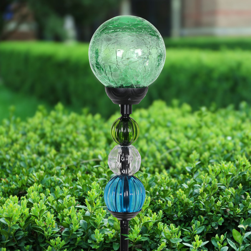 Exhart Solar Crackle Glass Ball Garden Stake with Six LED lights and ...