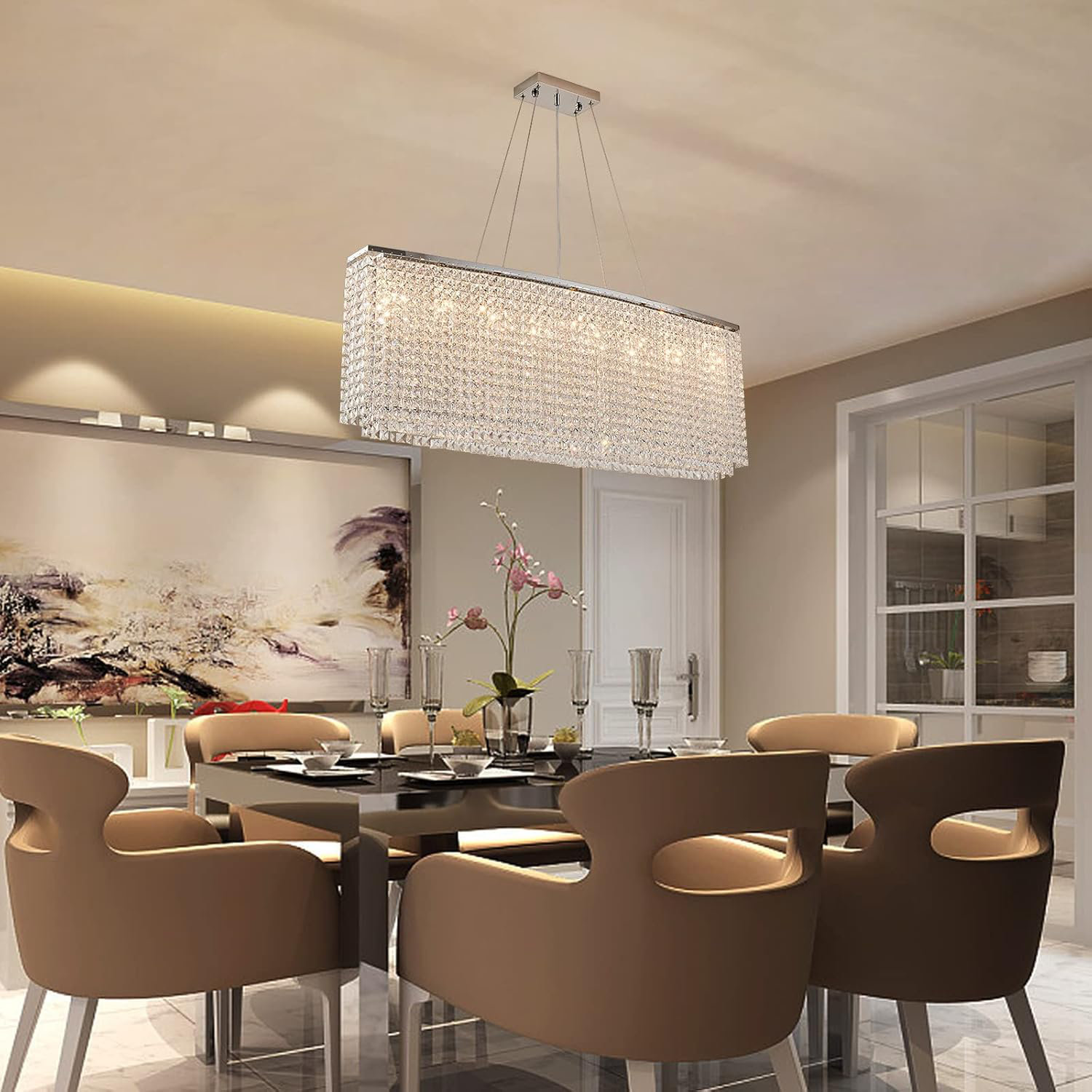 Mercer41 Modern Rectangular Crystal Chandelier With K9 Raindrop ...