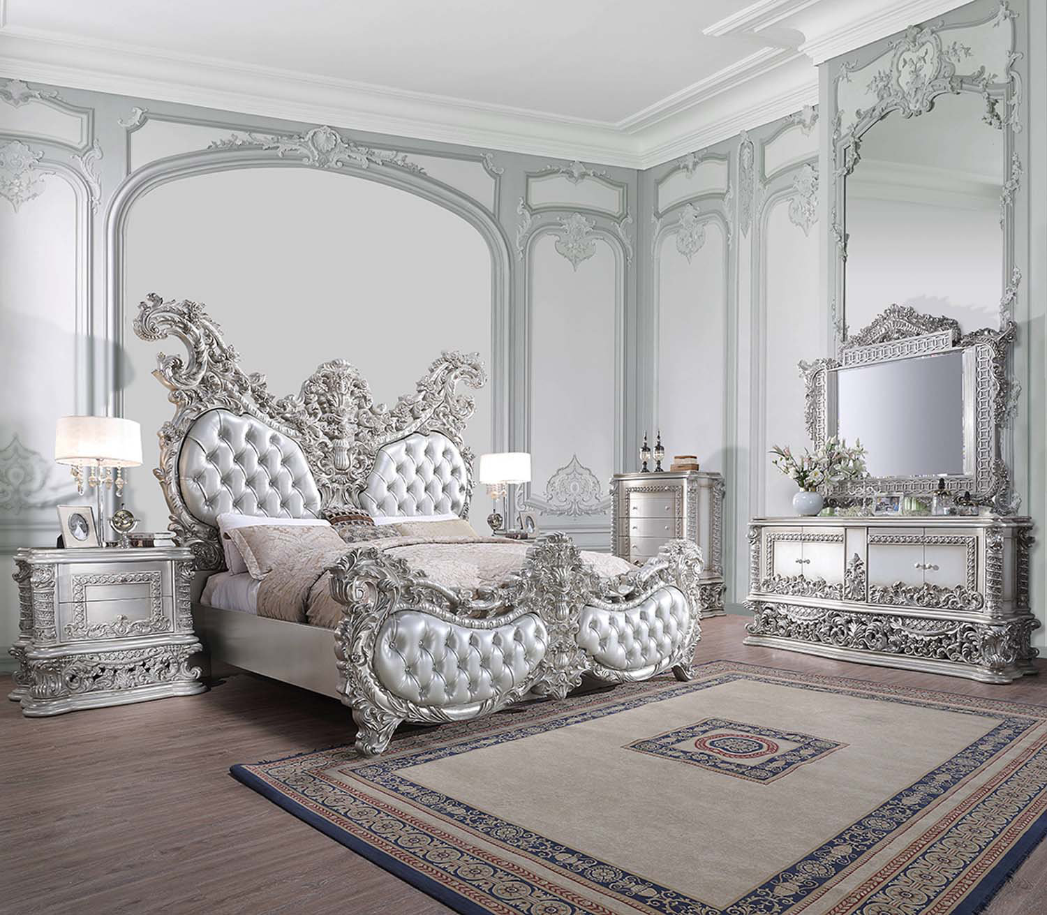 Bloomsbury Market Valkyrie 4 Doors Dresser, Antique Platinum Finish ...